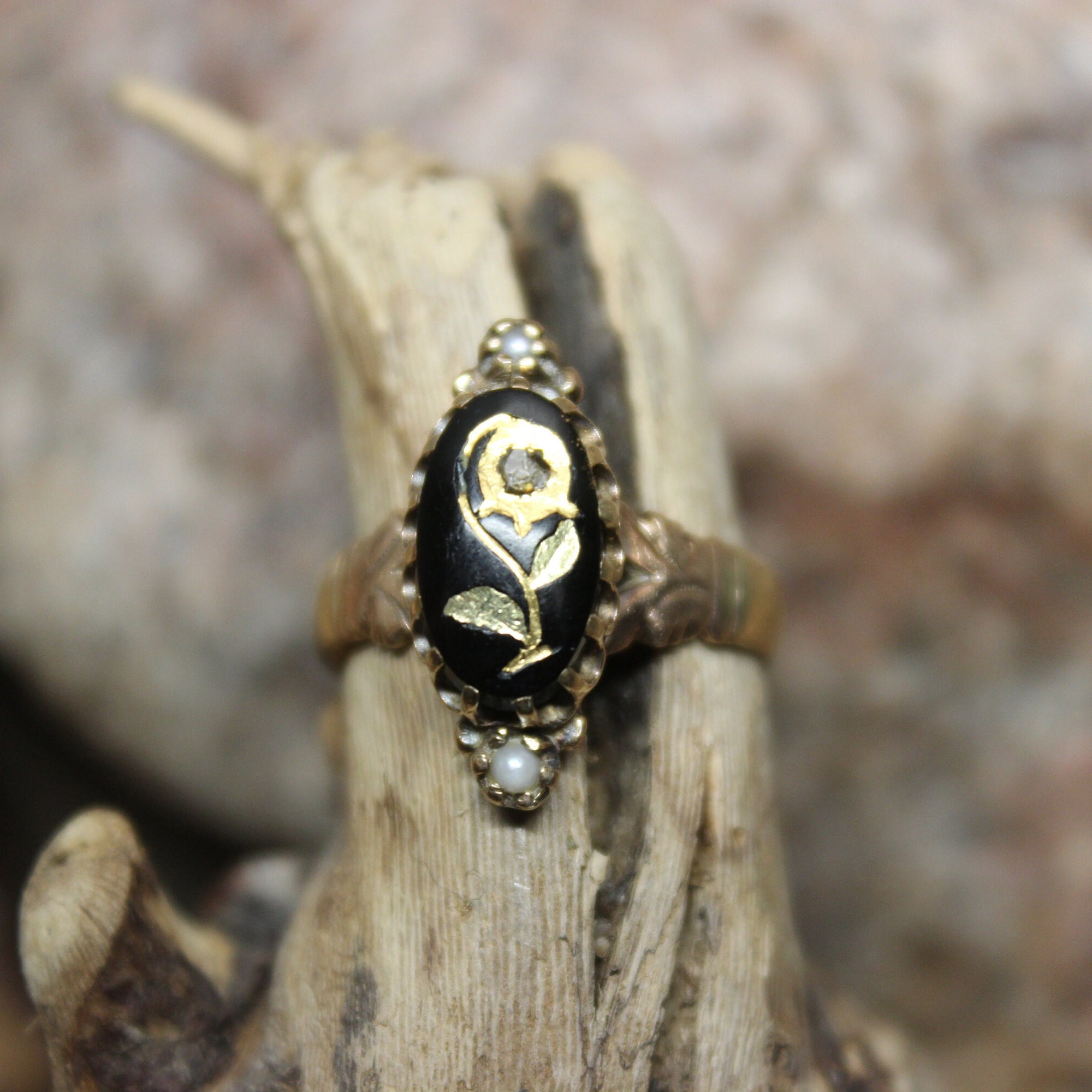 1900's Victorian 10k Solid Gold Onyx Diamond Ring Onyx Gold Ring 3.3 ...