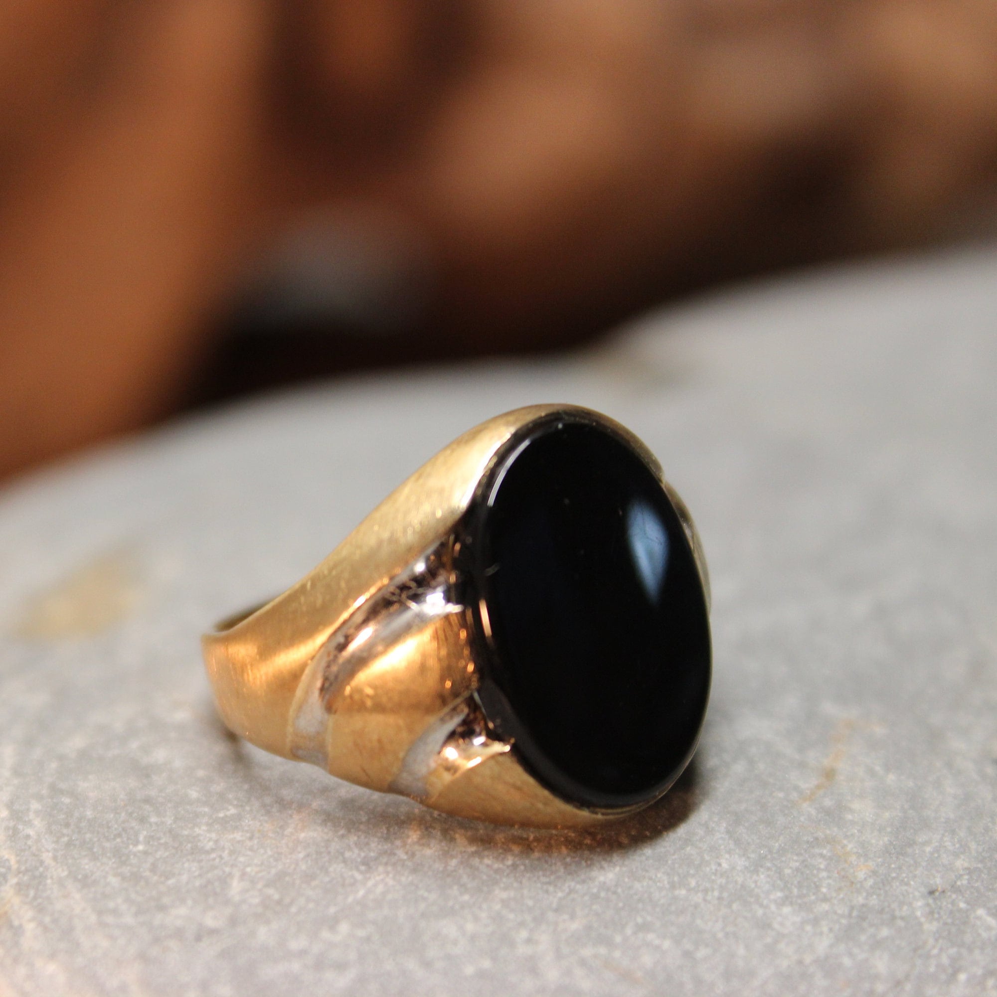 1980's Vintage Mens Solid Gold Onyx Gold Onyx Ring 10K Solid Gold Mens ...