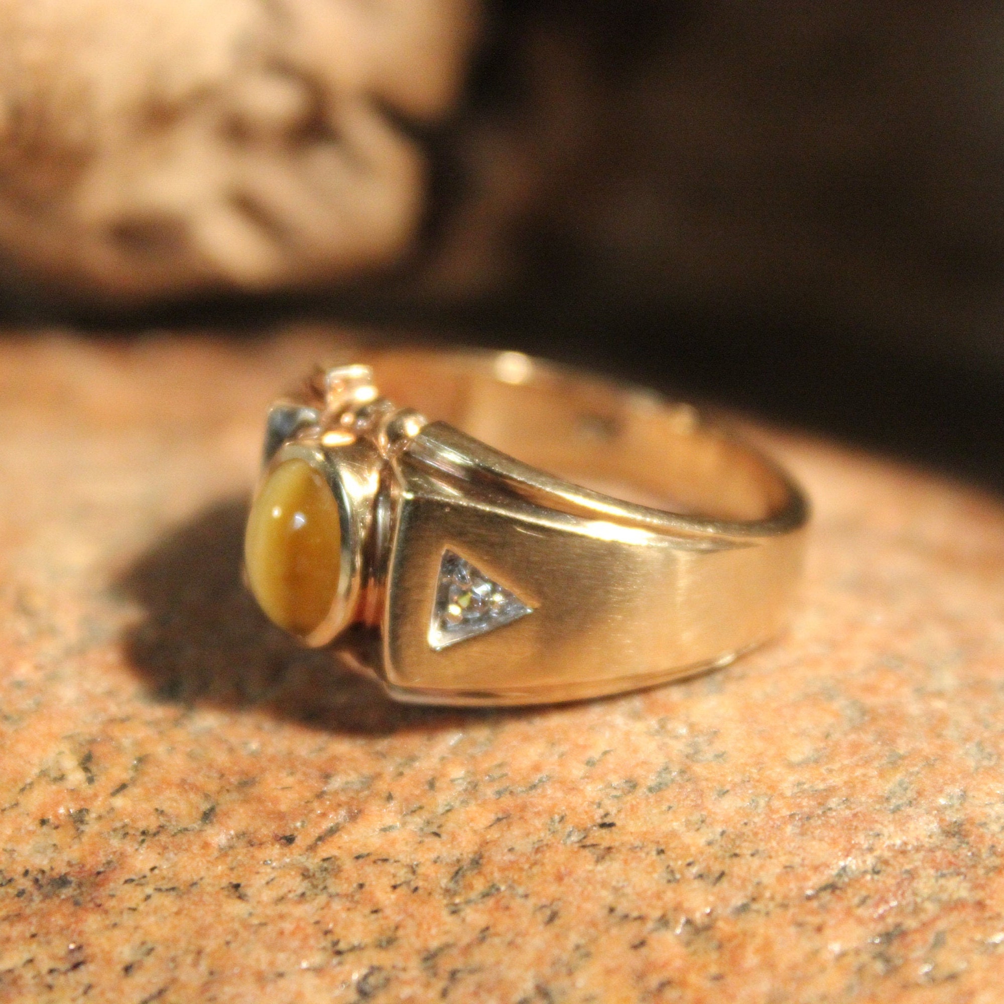 1960's Vintage Mens Tigers Eye & Diamond Ring 5.4 Grams Size 9.5 10K ...