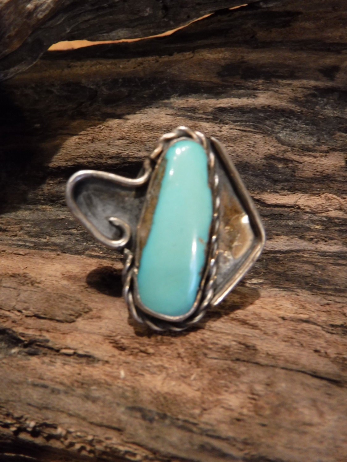 Vintage Large Turquoise Sterling Silver Ring Navajo Native American 7.4 ...