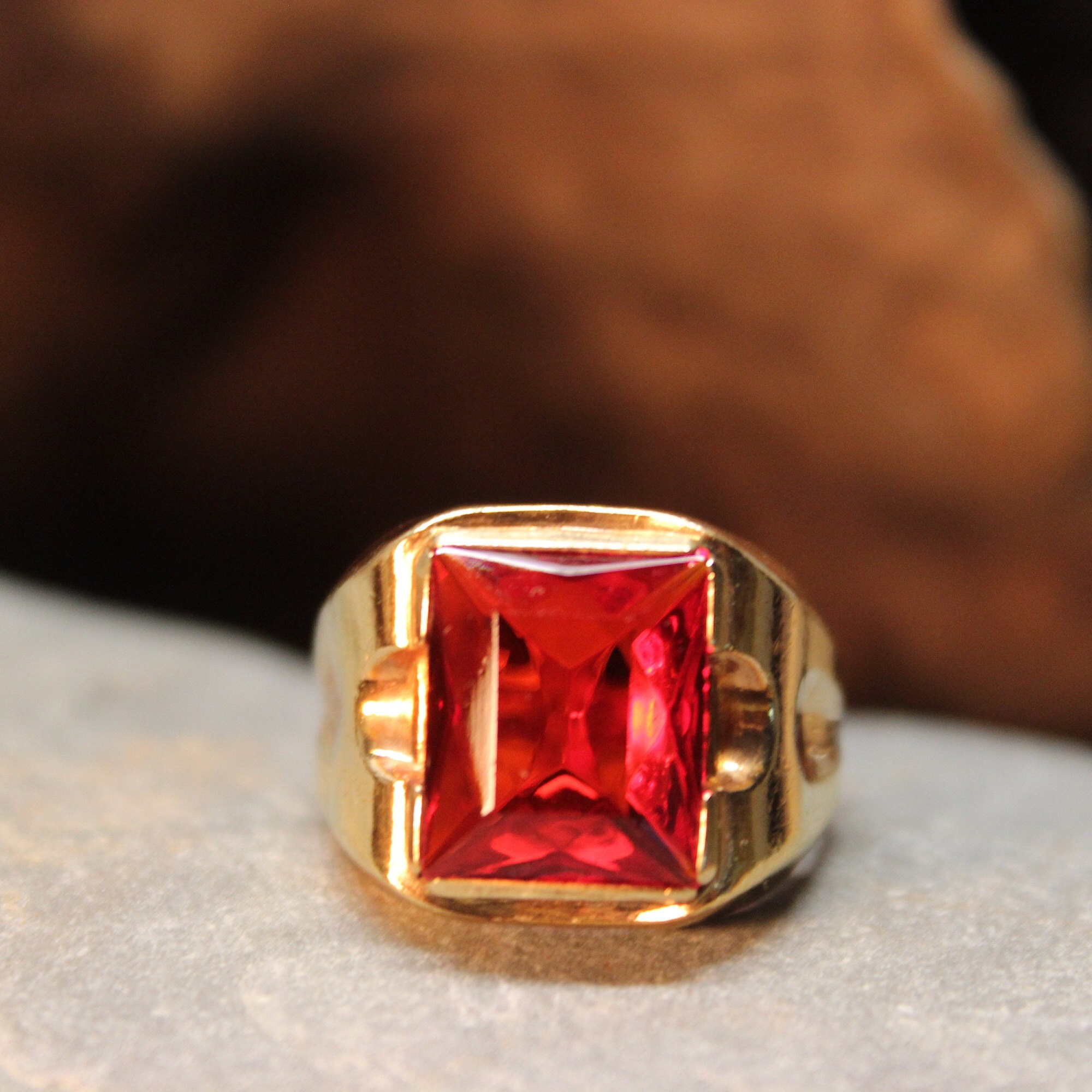 1970's Vintage Mens Ruby Ring 5.5 Grams Size 8 Solid 10K Yellow Gold ...