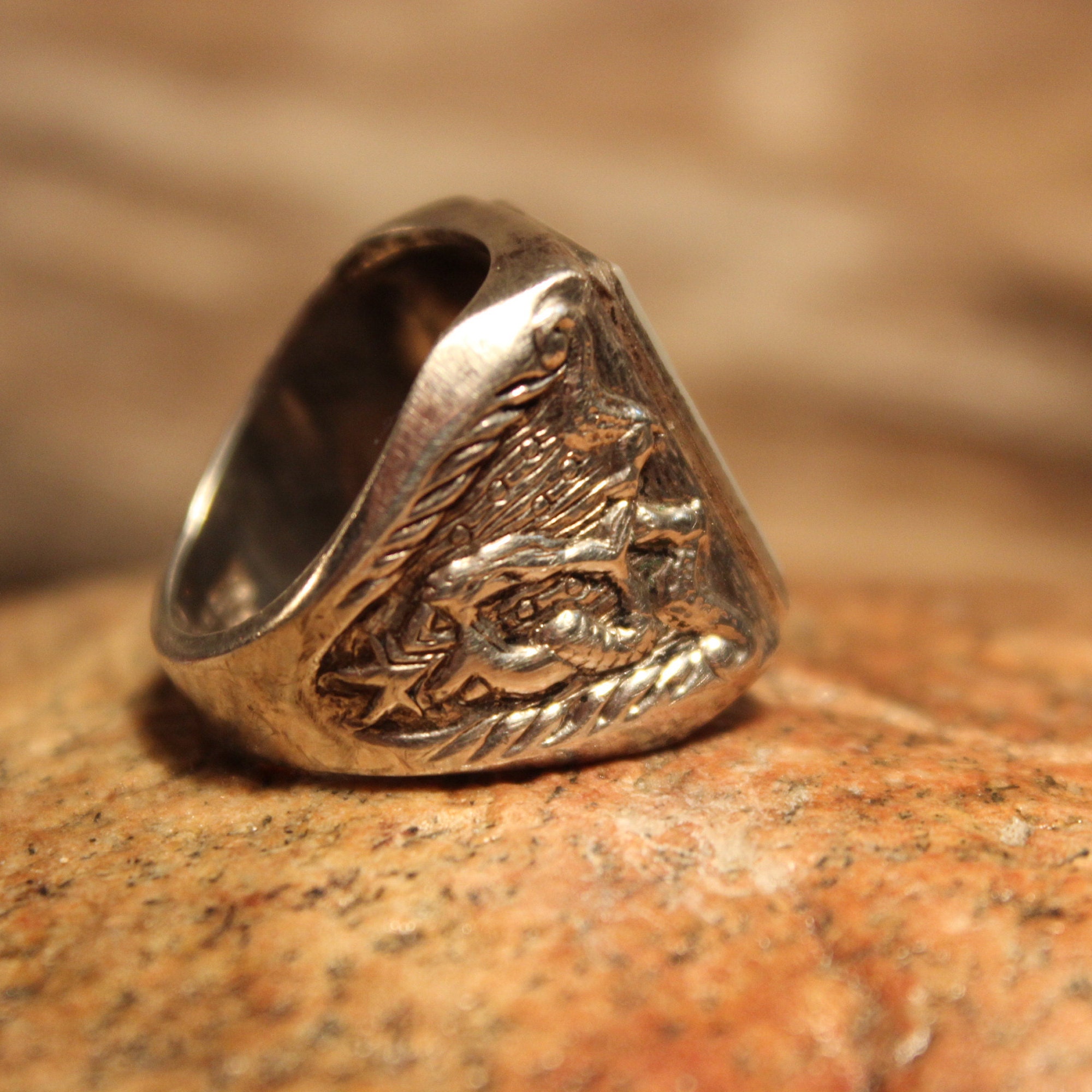 Vintage Mens Sterling Silver Intaglio Ring Roman Soldier & Mermaid Ring ...