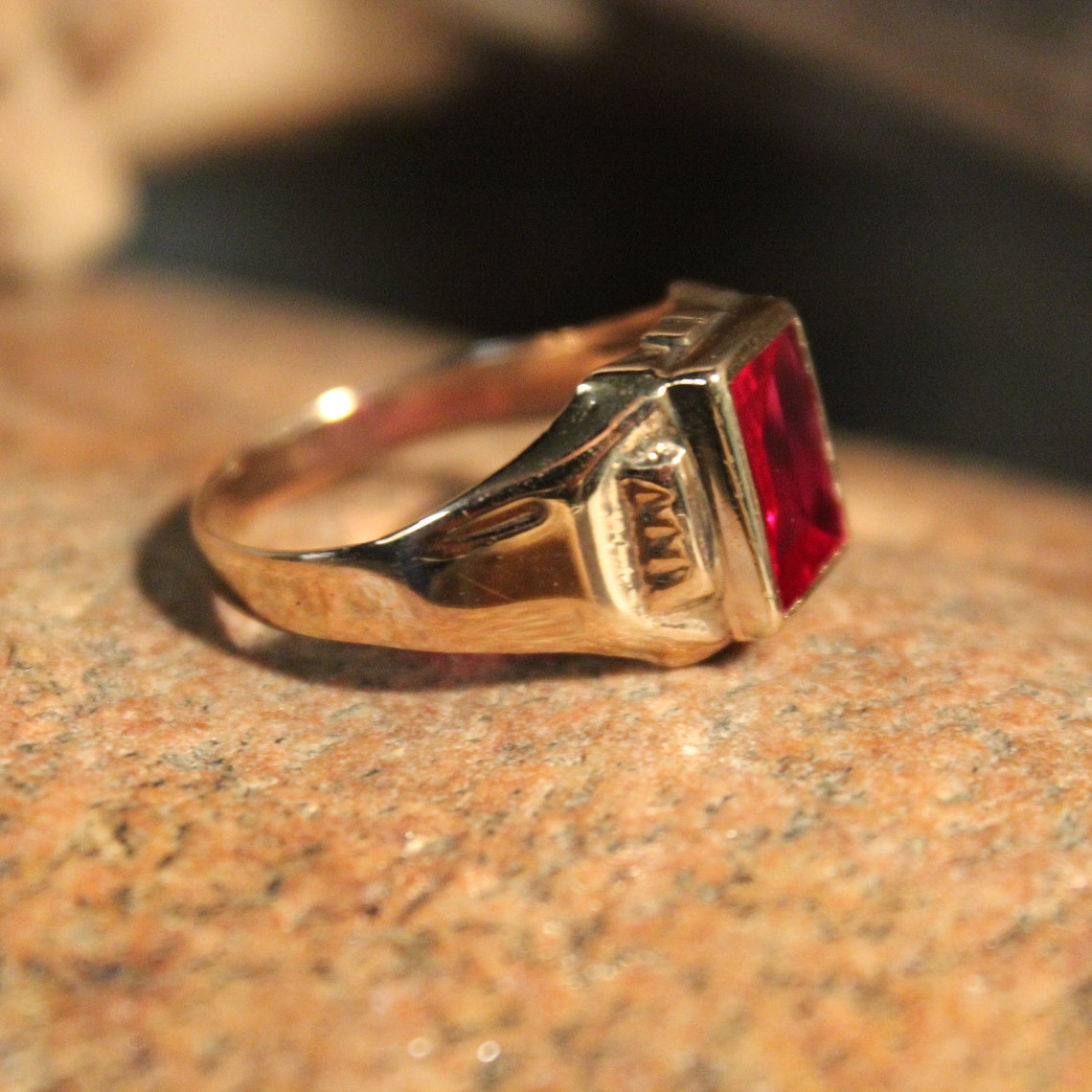 Vintage 10k Solid Gold Emerald Cut Ruby Ring 3.5 Grams Size | Etsy