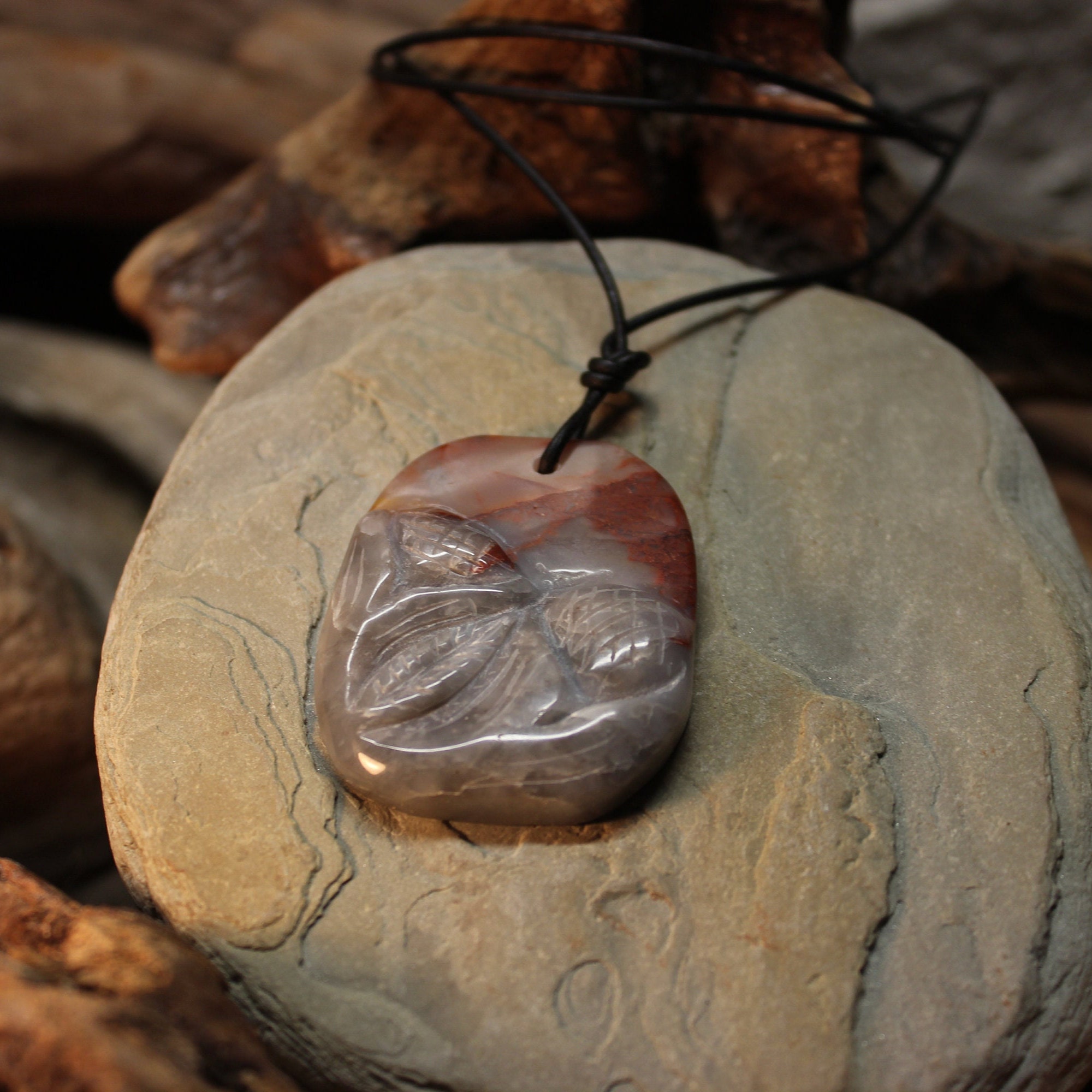 Hand Carved Pendant Necklace Large Natural Stone Pendant Jasper Pendant ...
