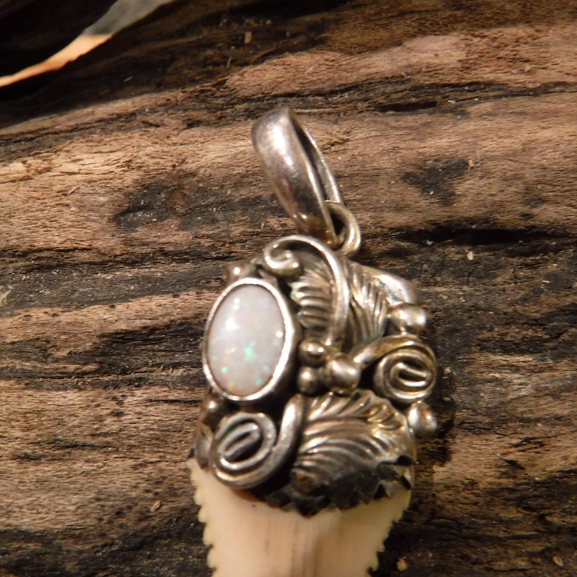 Vintage Navajo Shark Tooth Pendant 5.6 Grams Sterling Silver Fire Opal ...