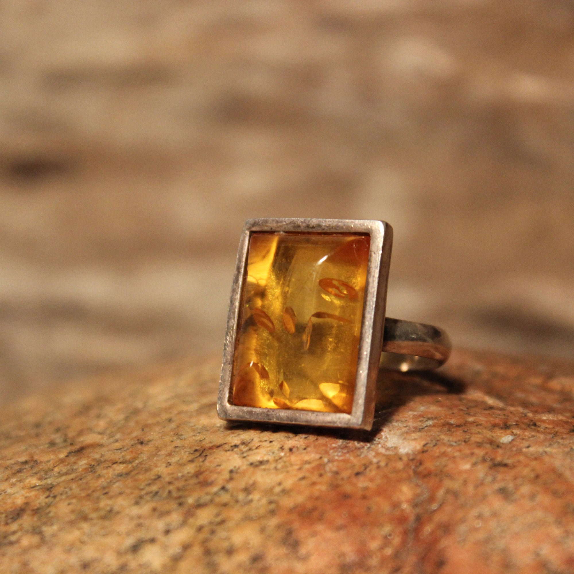 Vintage Large Amber Silver Ring Size 7 Sterling Silver Domed Amber Ring ...