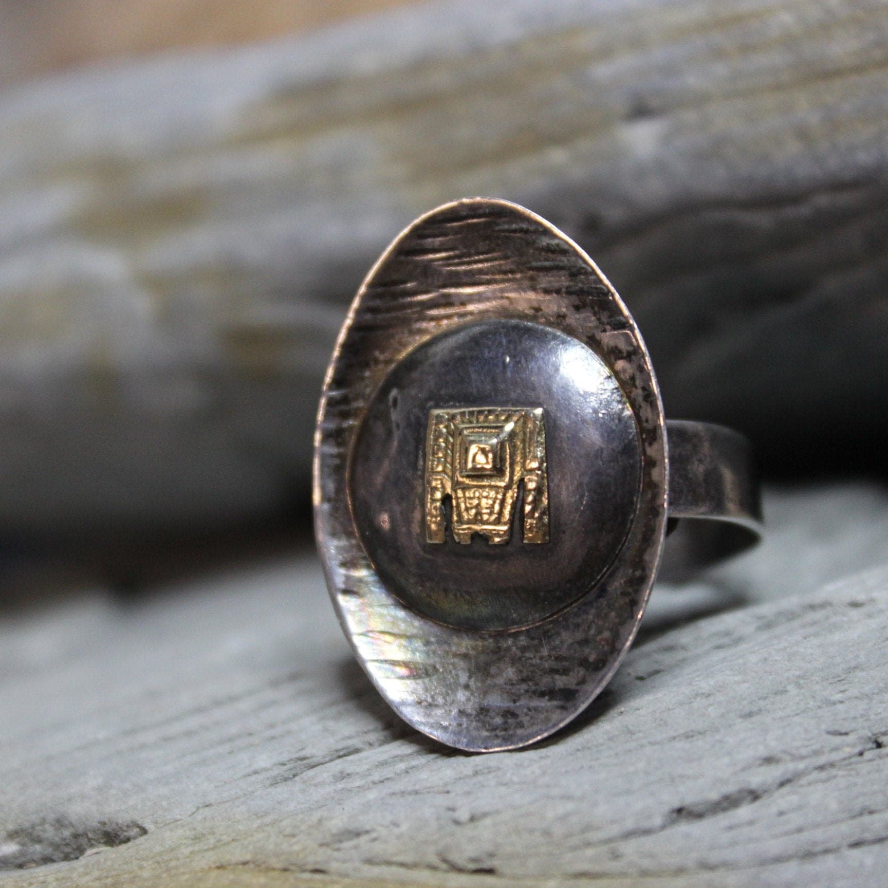 Vintage 1950's Peruvian Inca Sterling Silver 18K Gold & Sterling Ring ...