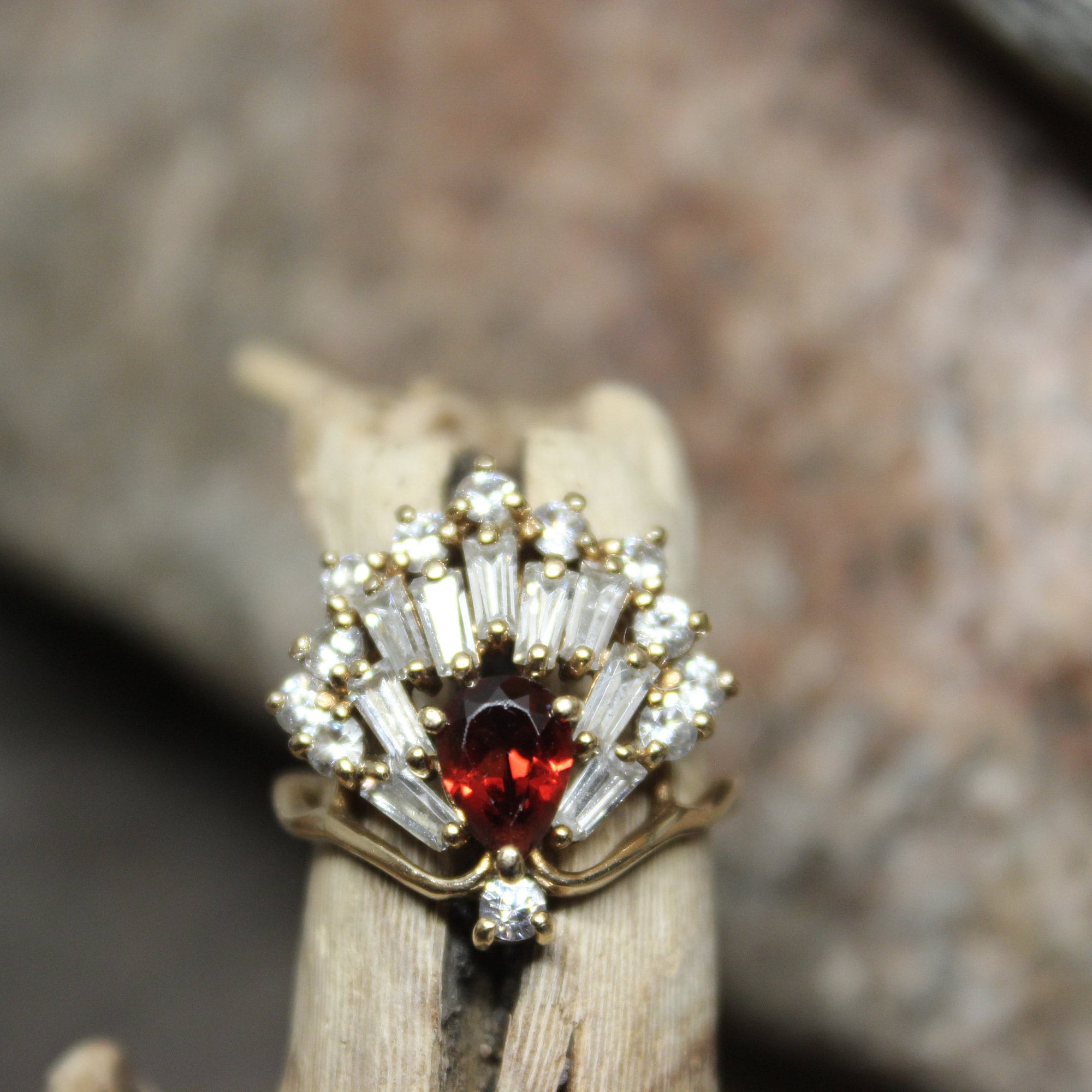 1990's Vintage Garnet Cubic Zirconia Ring 10K Gold Garnet Ring 3.5 ...