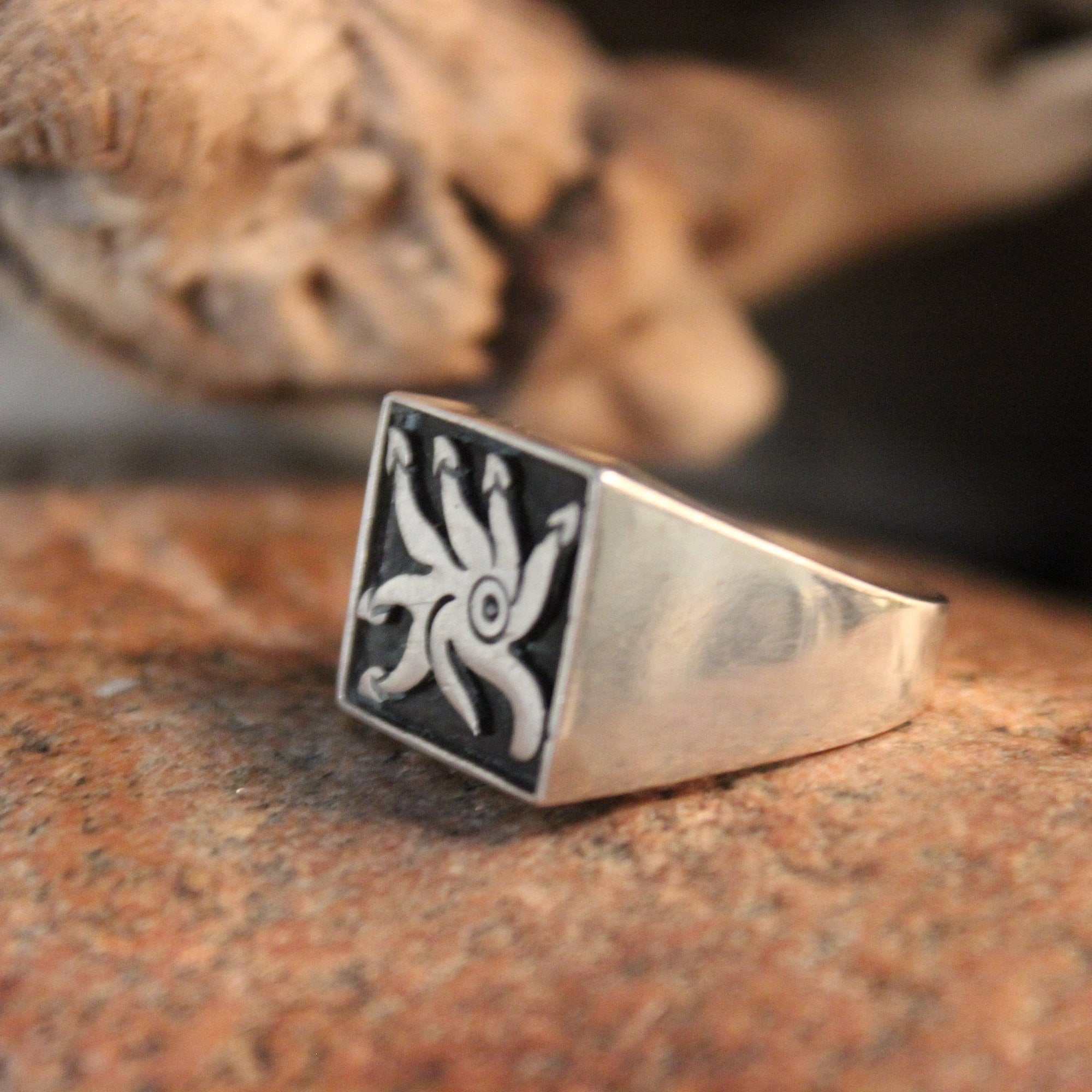 Vintage Mexico Shadowbox Ring Size 11 Mexican Mens Silver Rings ...