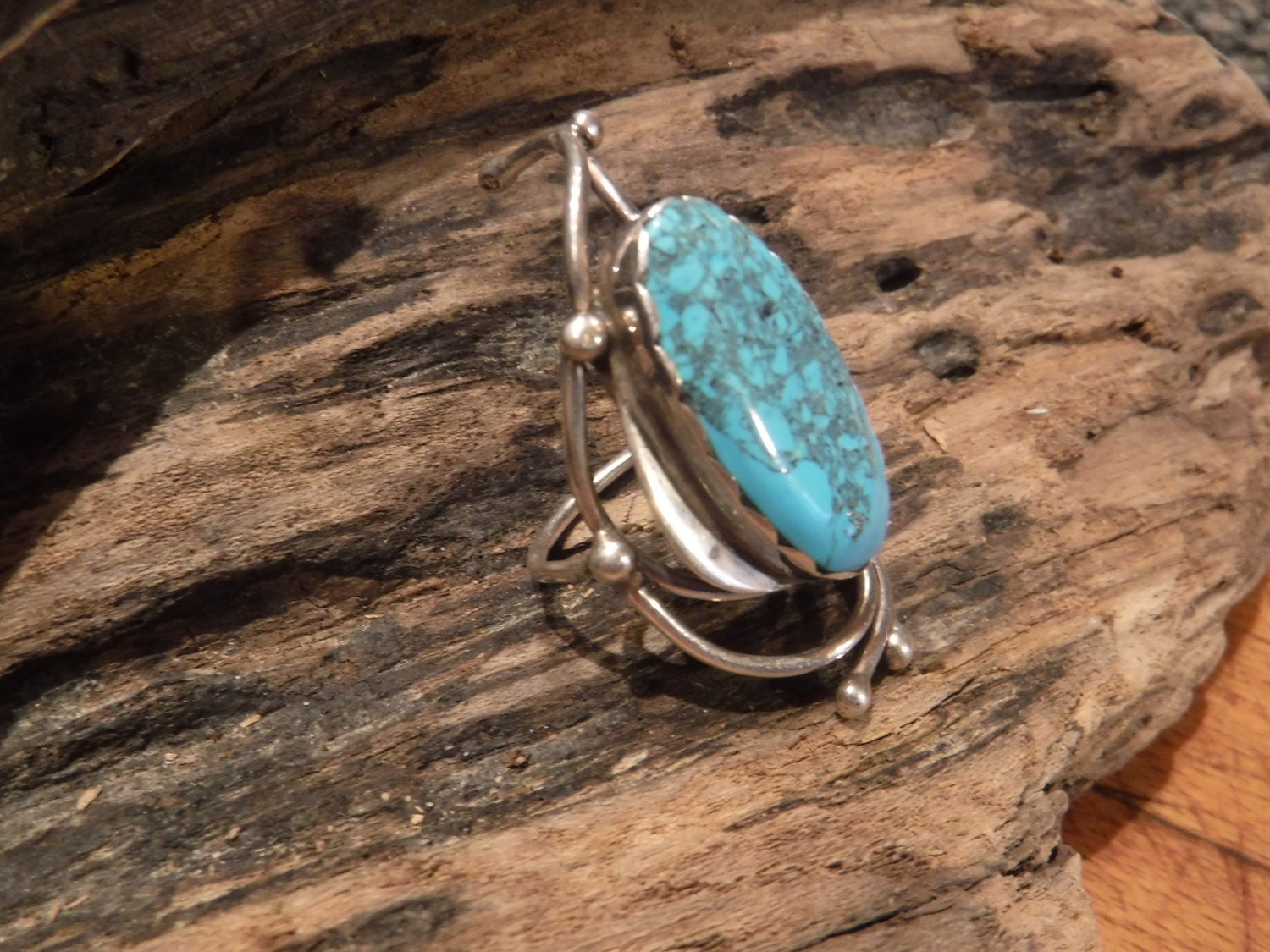 Vintage Large Turquoise Ring Sterling Silver Navajo Native American ...