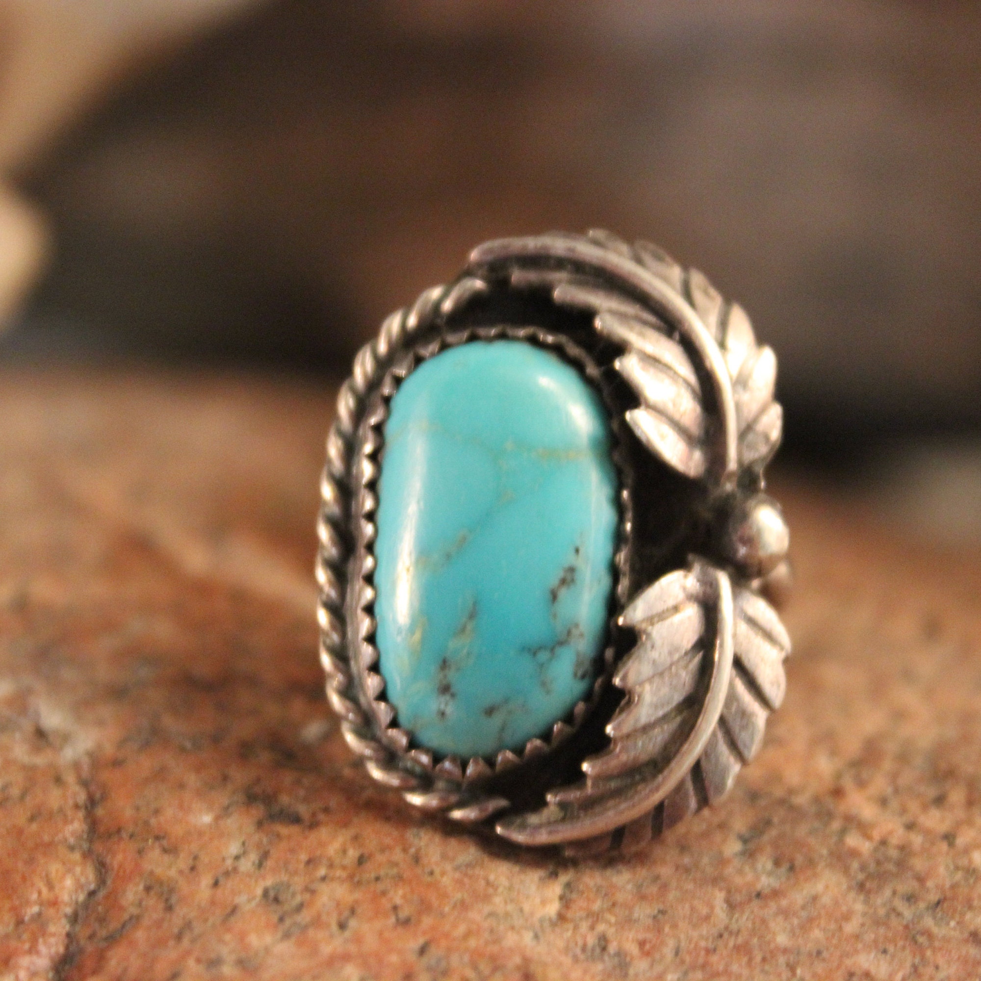 Vintage 1980's Silver Ring Large Turquoise Ring Sterling Silver Navajo ...