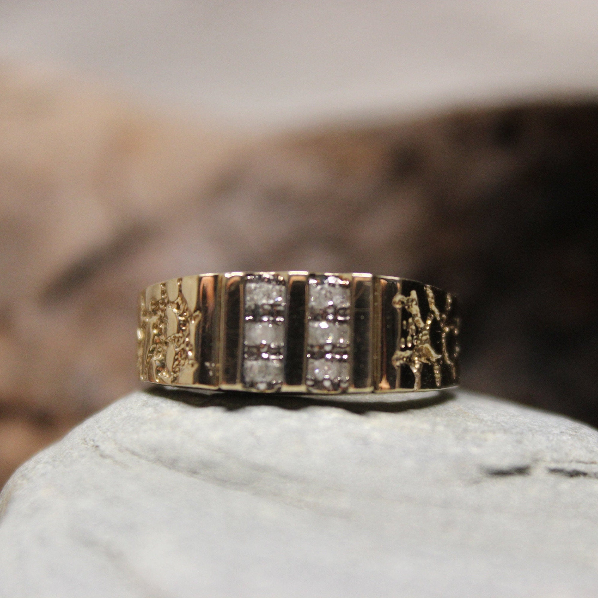 1980's Vintage Mens Vintage Diamond Ring 10K Yellow Gold Ring 6 ...