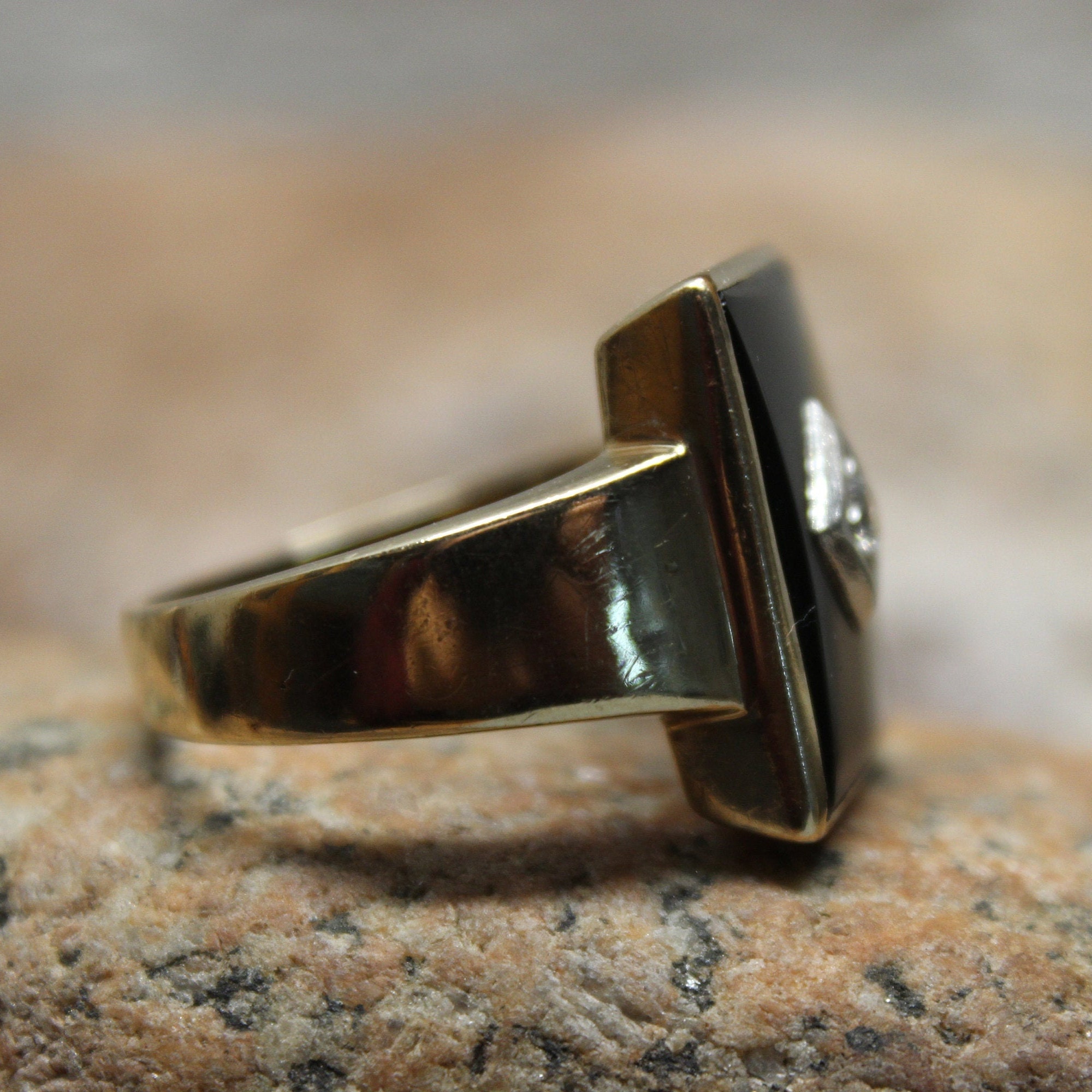 1940's Vintage Mens Large Diamond Ring 10K Solid Yellow Gold Mens Ring ...