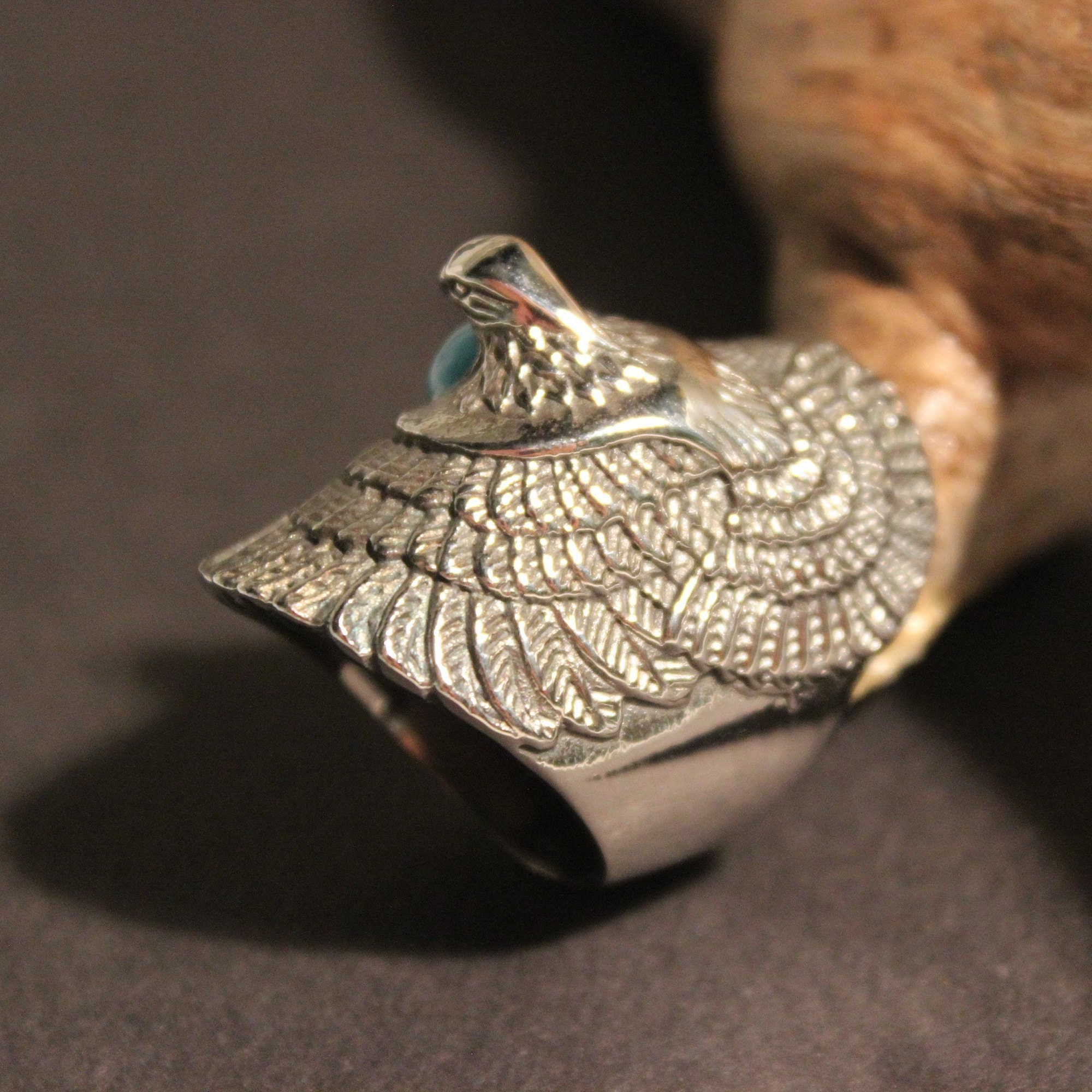 Large MensTurquoise Eagle Ring Size 9 Oden Viking Ring 24.7 Grams Mens ...