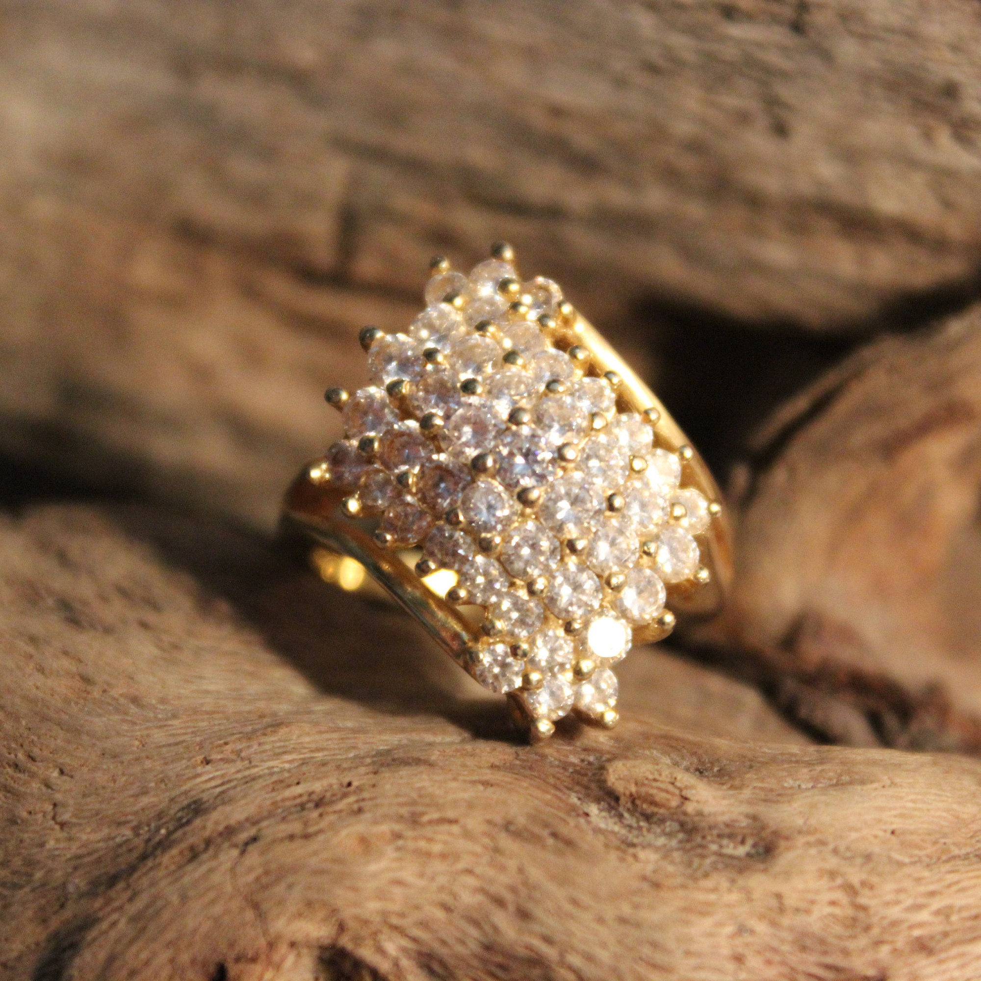 Vintage Ring 6.8 Grams Large Cubic Zirconia Cluster Ring Size 7 ...