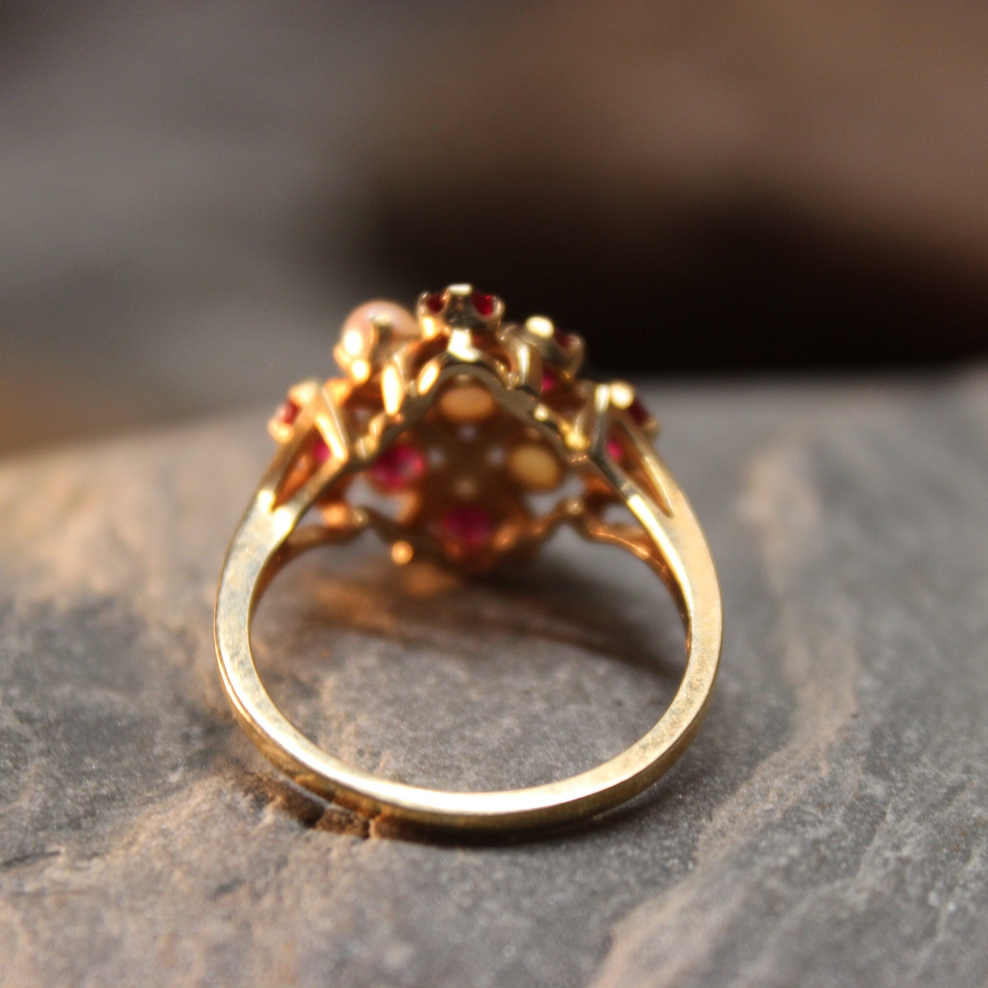1960's Vintage Ruby Pearl Ring Solid 10K Gold Large Ruby Ring 3.4 Grams ...