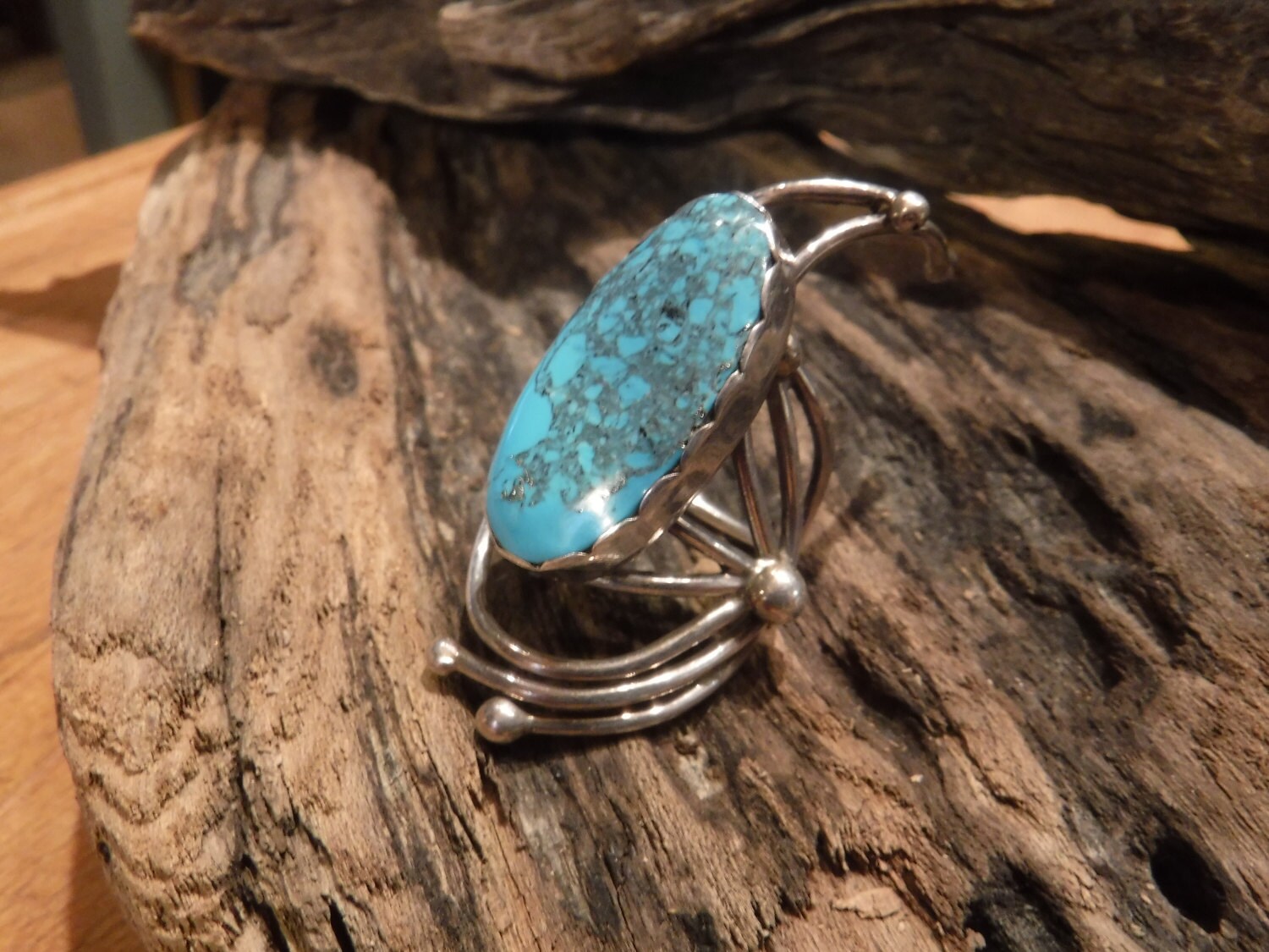 Vintage Large Turquoise Ring Sterling Silver Navajo Native American ...