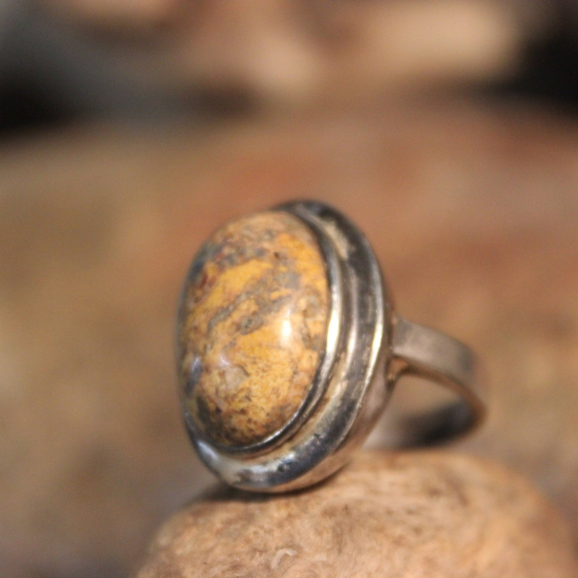 Vintage Handmade Sterling Silver Ring Natural Jasper Silver Ring 6.9 ...