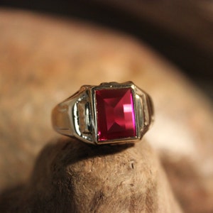 Vintage 10k Solid Gold Emerald Cut Ruby Ring 3.5 Grams Size | Etsy
