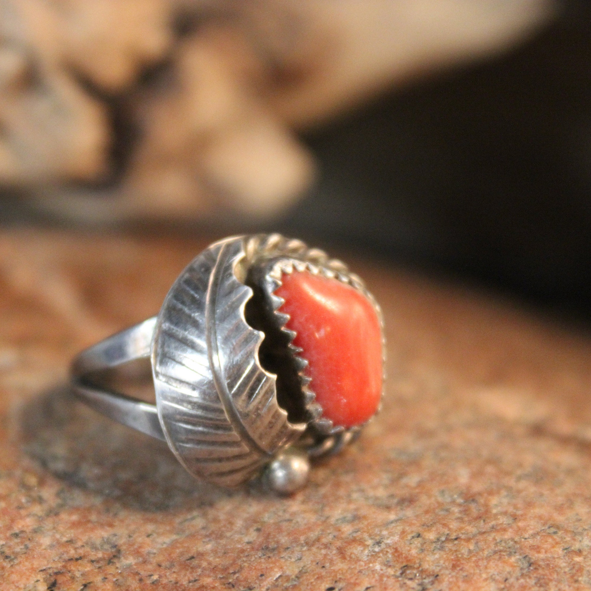 Navajo Vintage Native American Coral Ring Weight 5.5 grams Size 5 Coral ...