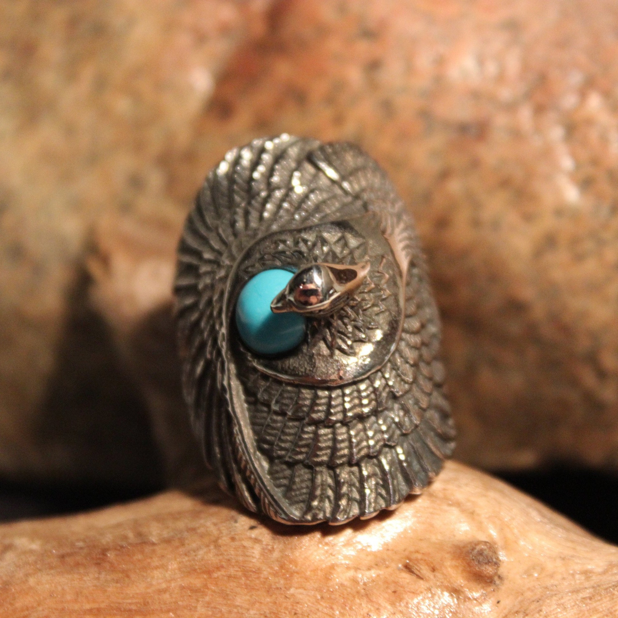 Large MensTurquoise Eagle Ring Size 9 Oden Viking Ring 24.7 Grams Mens ...