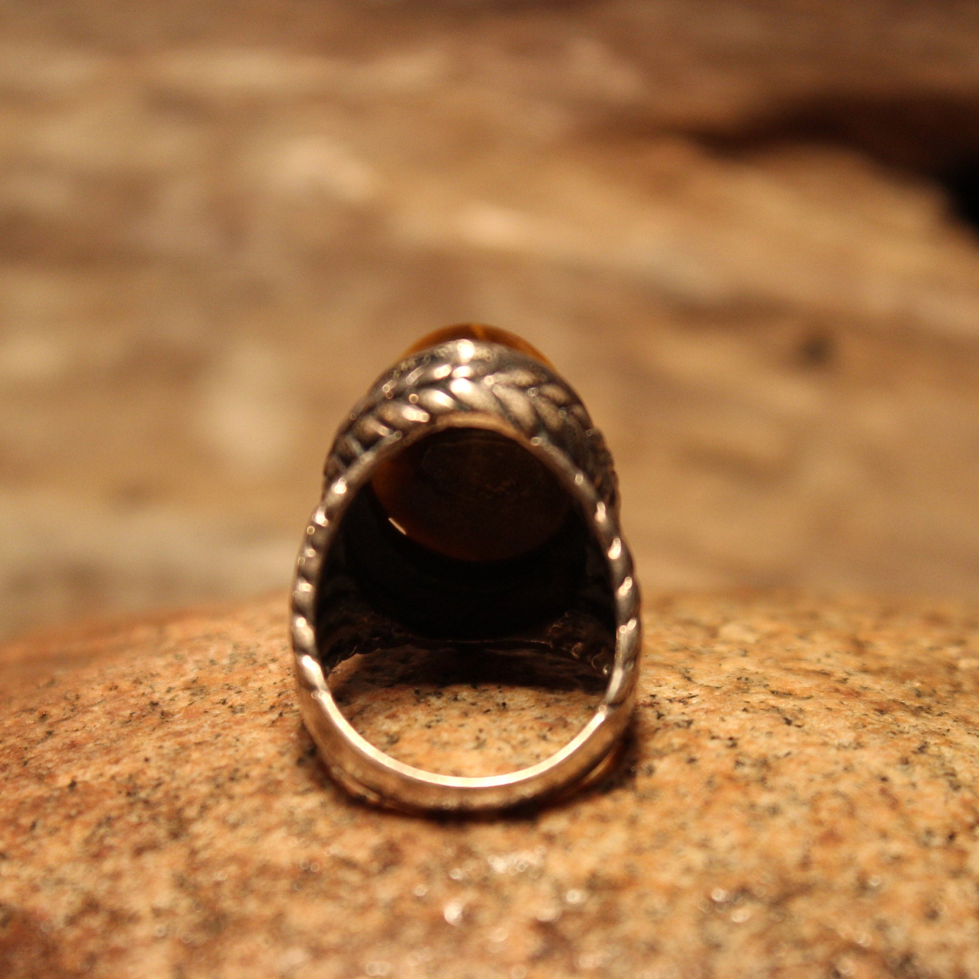 Sterling Mexico Large Tigers Eye Ring Mens Ring Heavy 12.4 Grams Size 8 ...