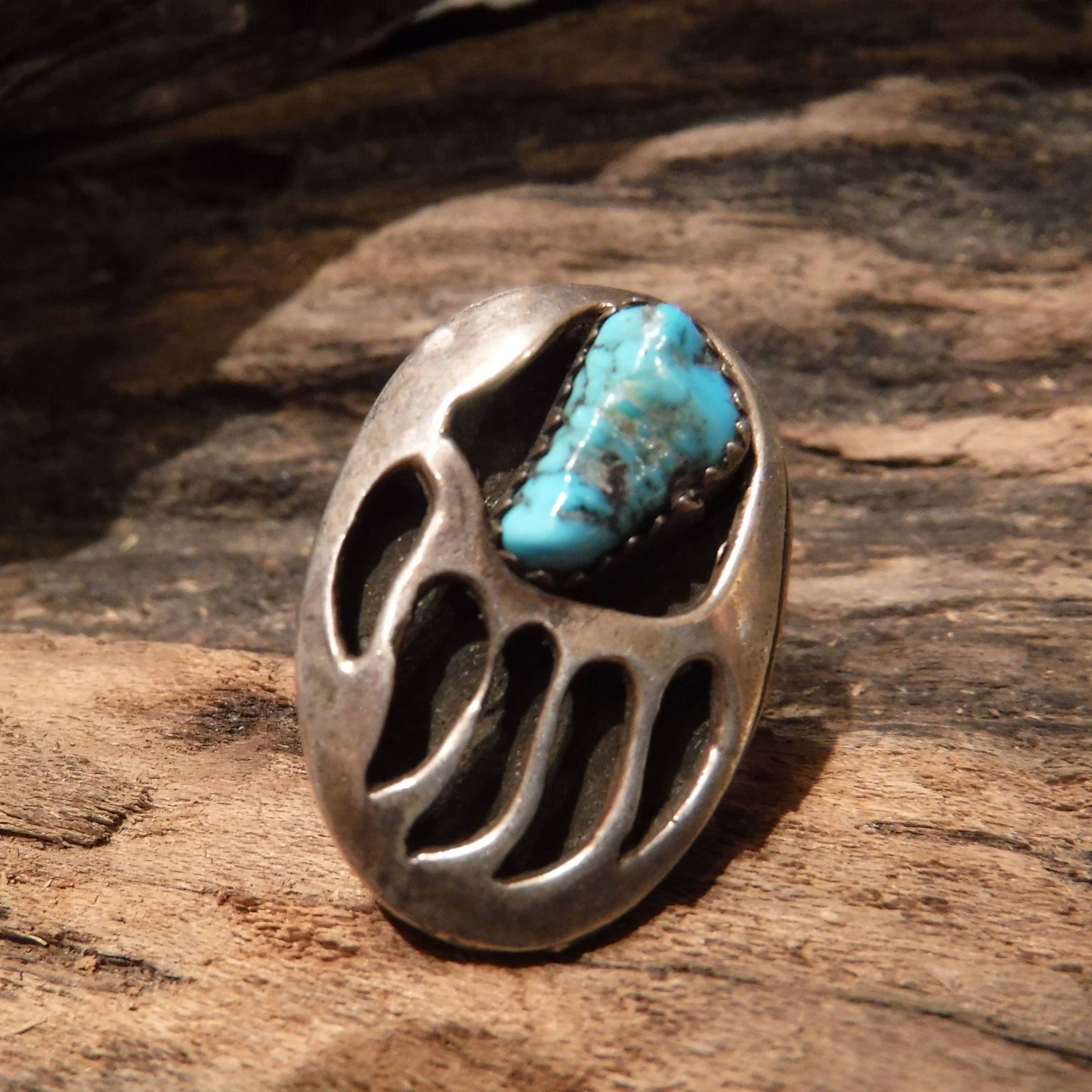 Vintage Large Bear Paw Ring Navajo Native American Turquoise Claw Size ...