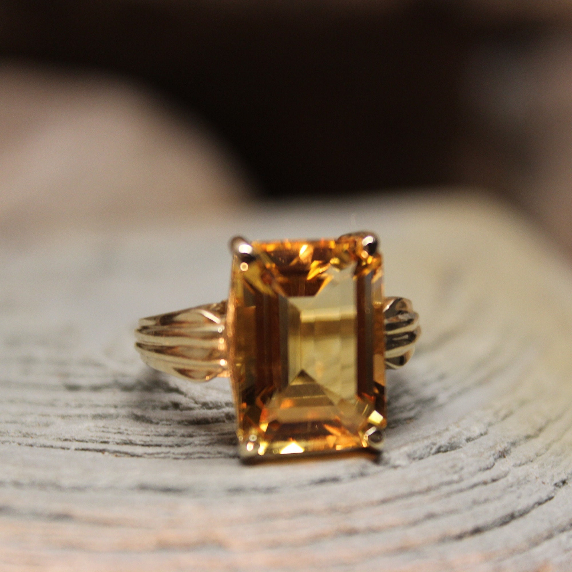 1980s Vintage 10k Solid Gold 6ctw Large Citrine Ring 3.8 Grams Size 6 ...