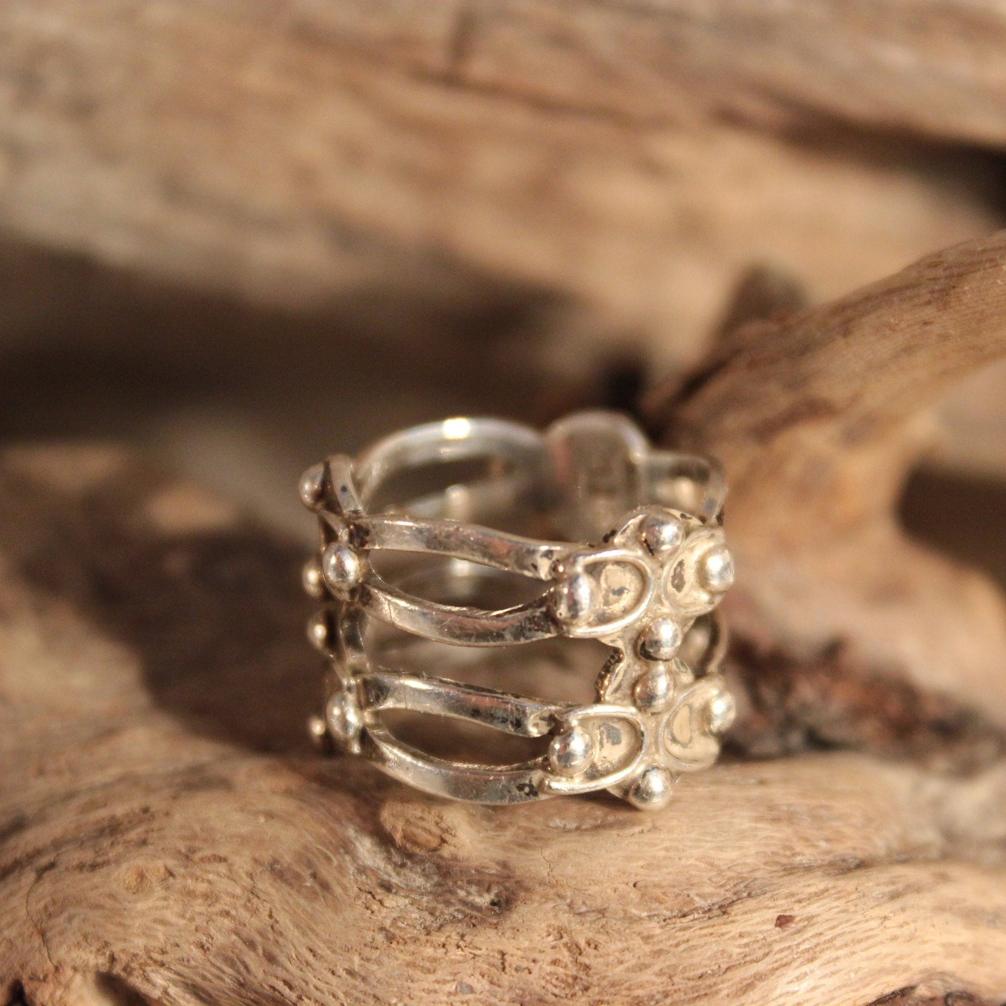 Sterling Mexico Eagle 3 Silver Ring Signed RJP Modernist Ring 5.3 Grams ...