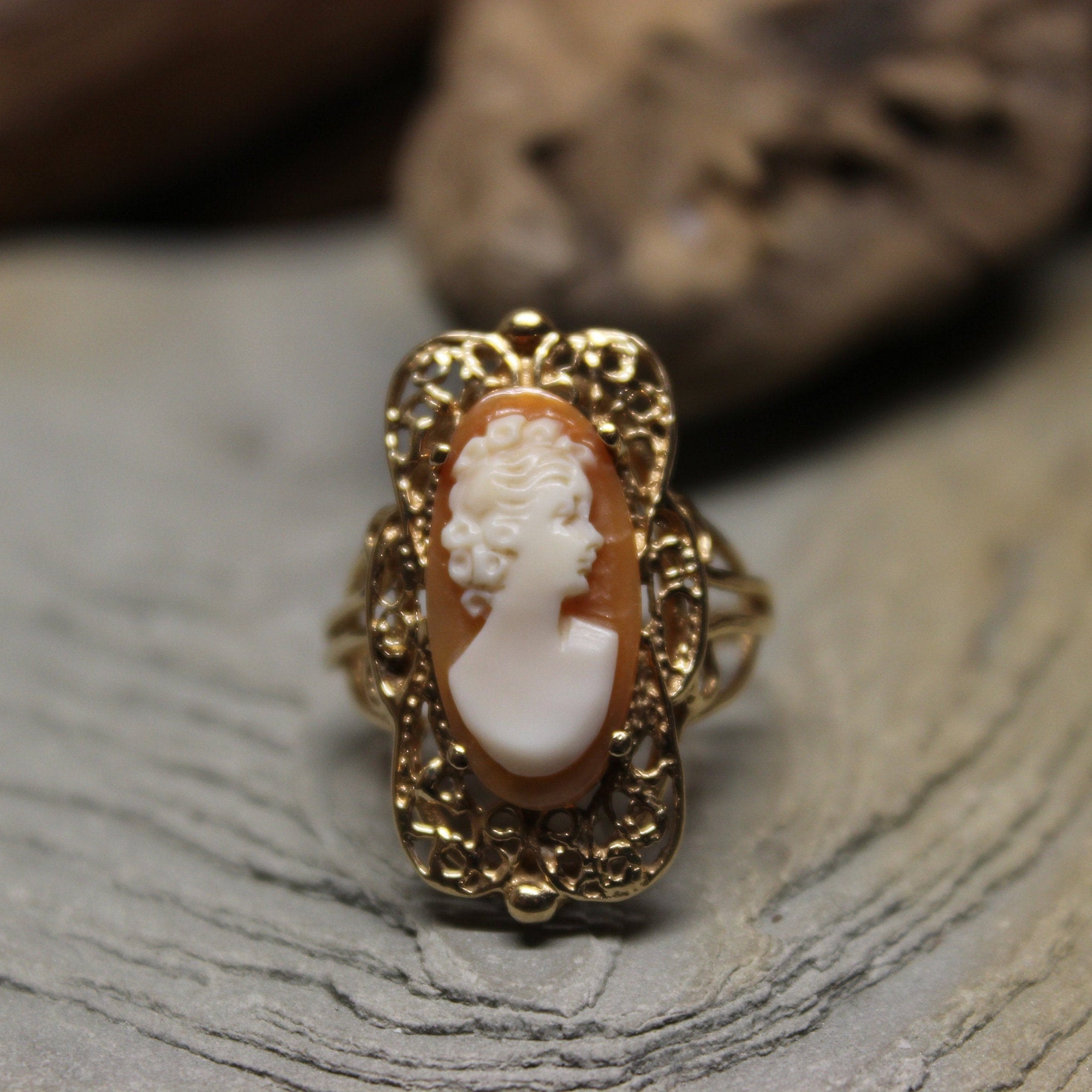 Vintage 10k Solid Gold Cameo Ring 4.4 Grams Size 6 Large Cameo Gold ...