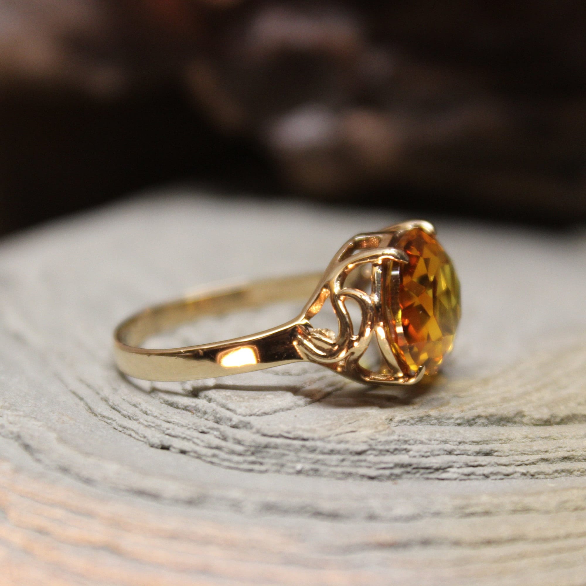 1960s Vintage 10k Solid Gold 5ctw Large Citrine Ring 2.9 Grams Size 7.5 ...