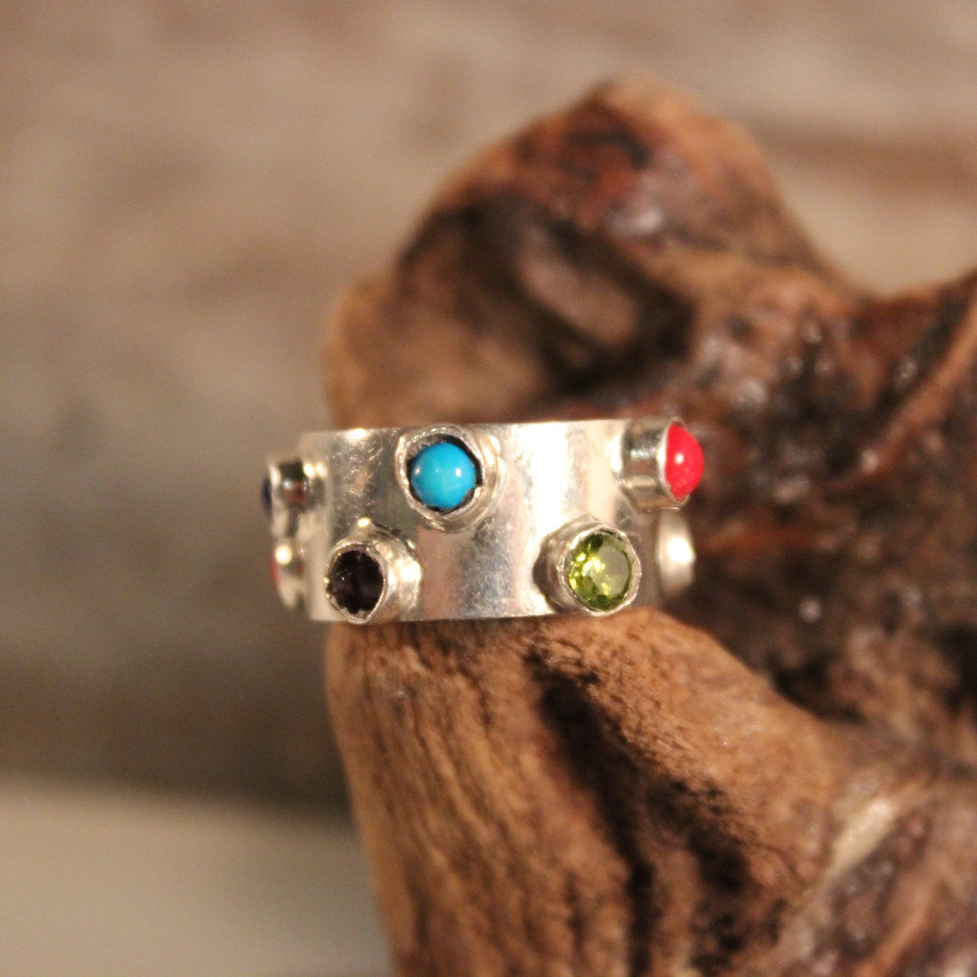 Sterling Mexico Large Multi Inlay Stone Mens Ring Heavy 7.5 Grams Size ...