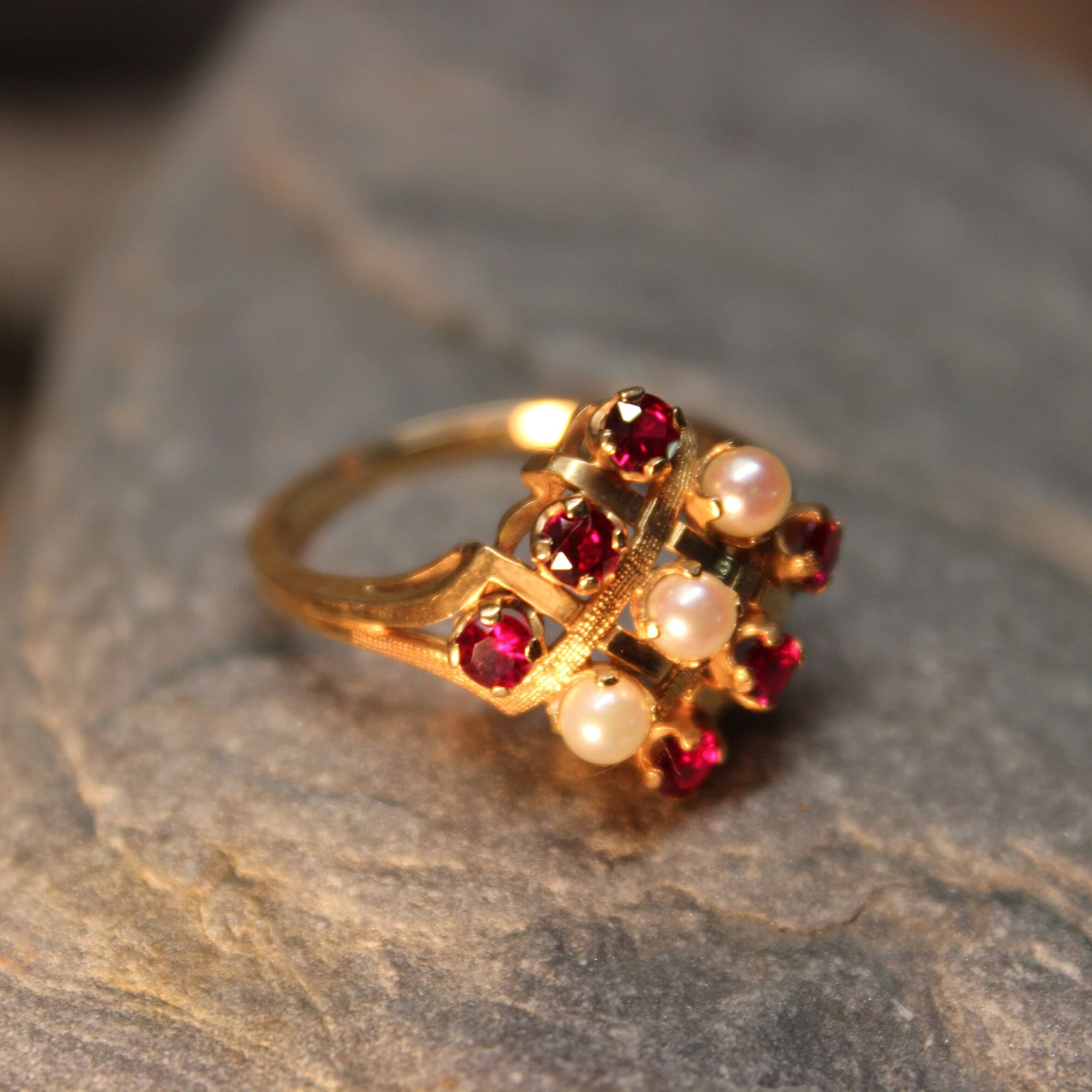 1960's Vintage Ruby Pearl Ring Solid 10K Gold Large Ruby Ring 3.4 Grams ...