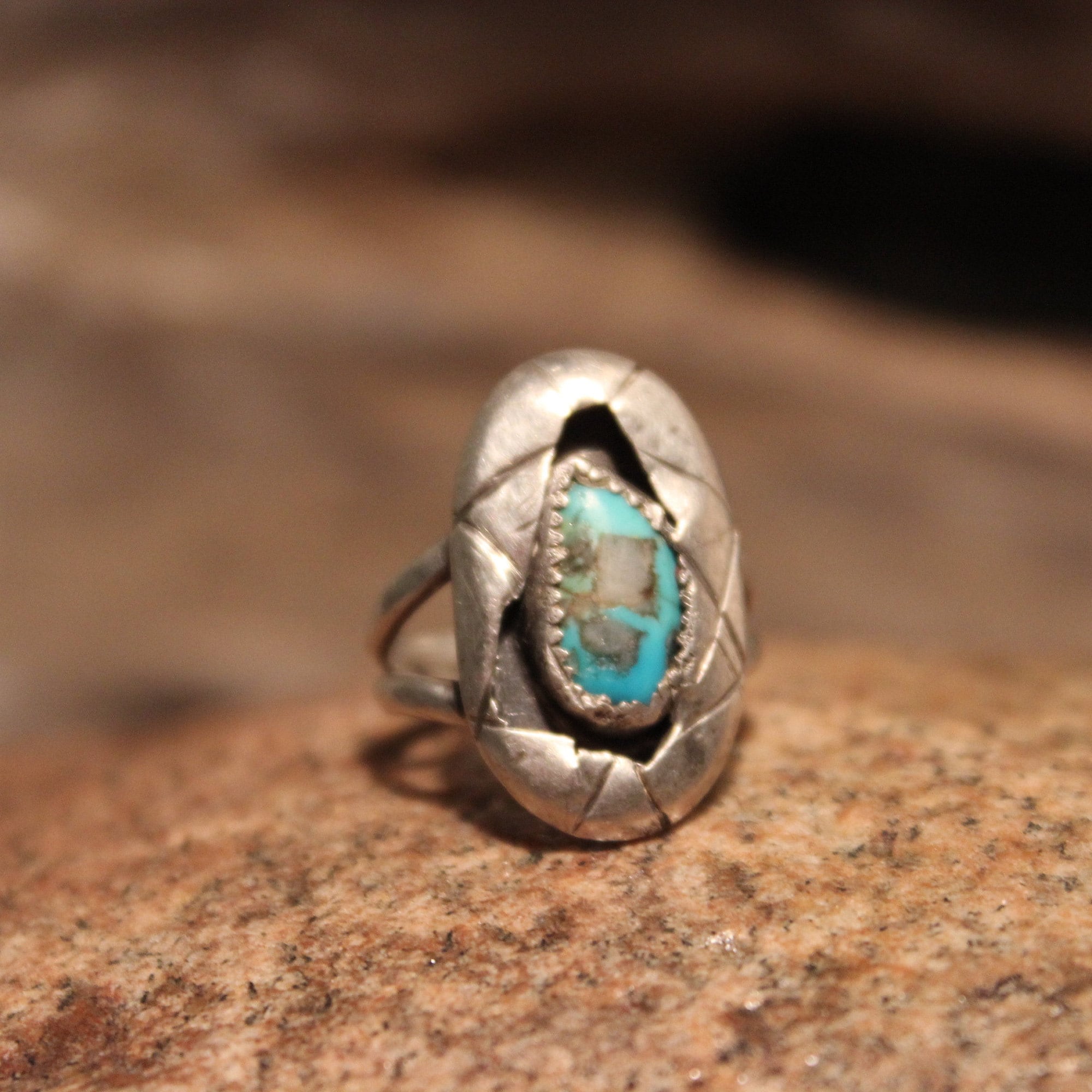 Early Navajo Native American Silver Turquoise Ring Weight 4.4 Grams ...