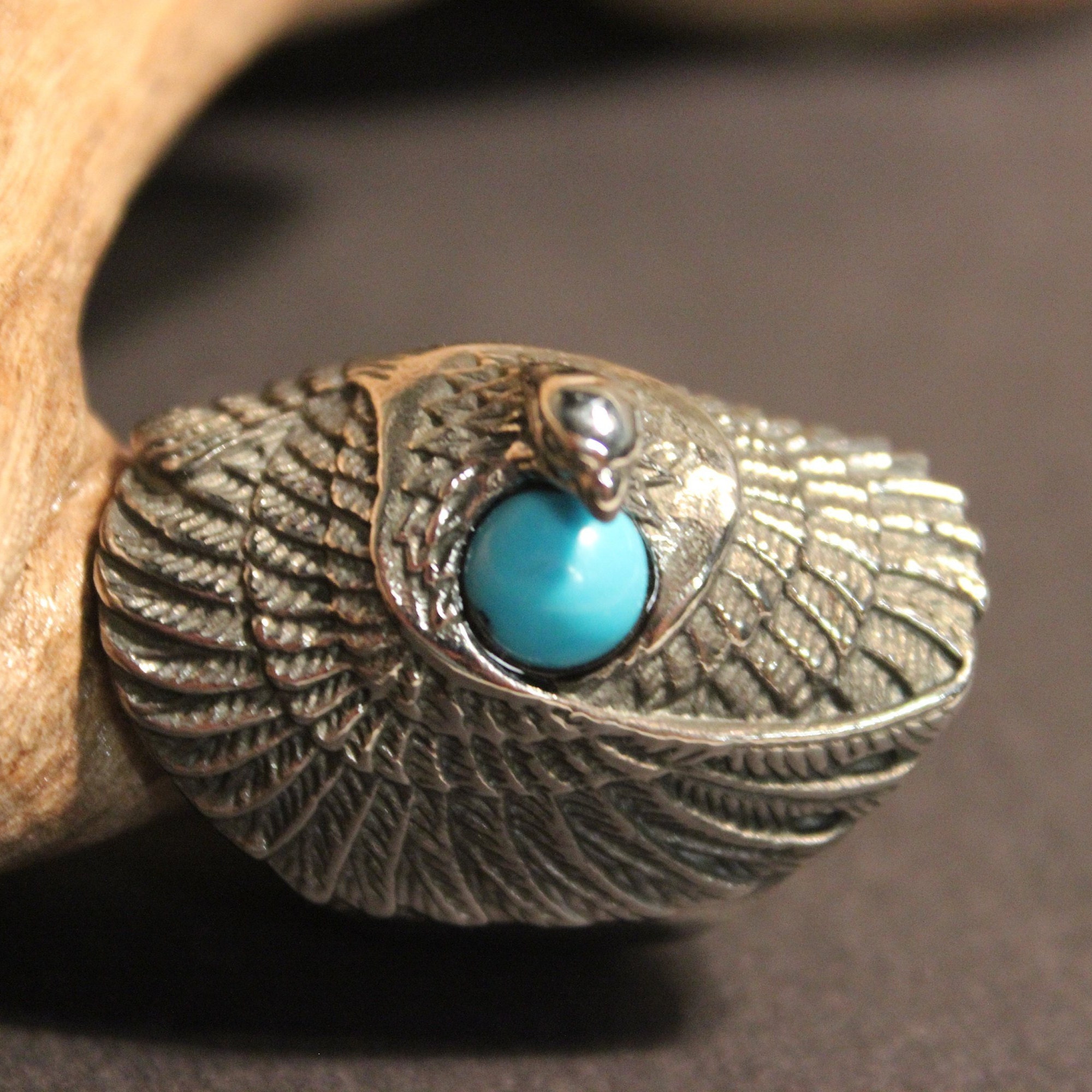 Large MensTurquoise Eagle Ring Size 9 Oden Viking Ring 24.7 Grams Mens ...