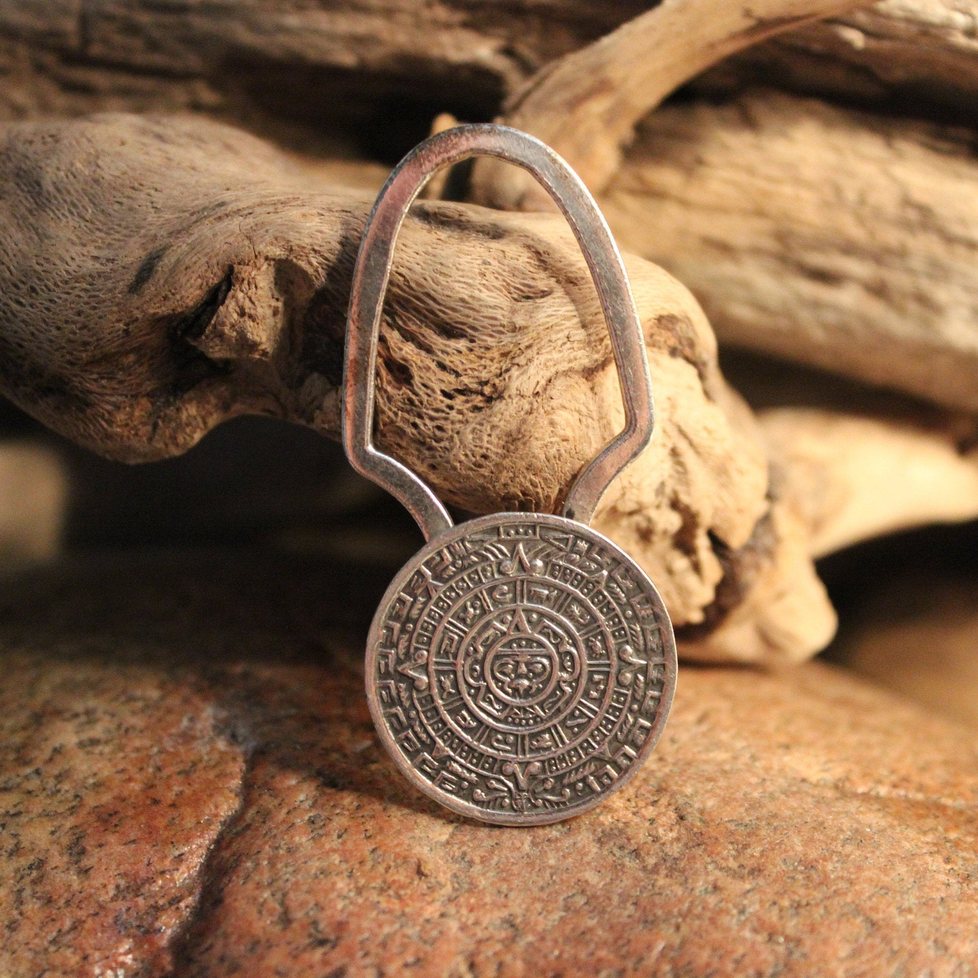 Vintage Sterling Silver Mexico Key Ring Mayan Calendar Key Ring 11.7 ...
