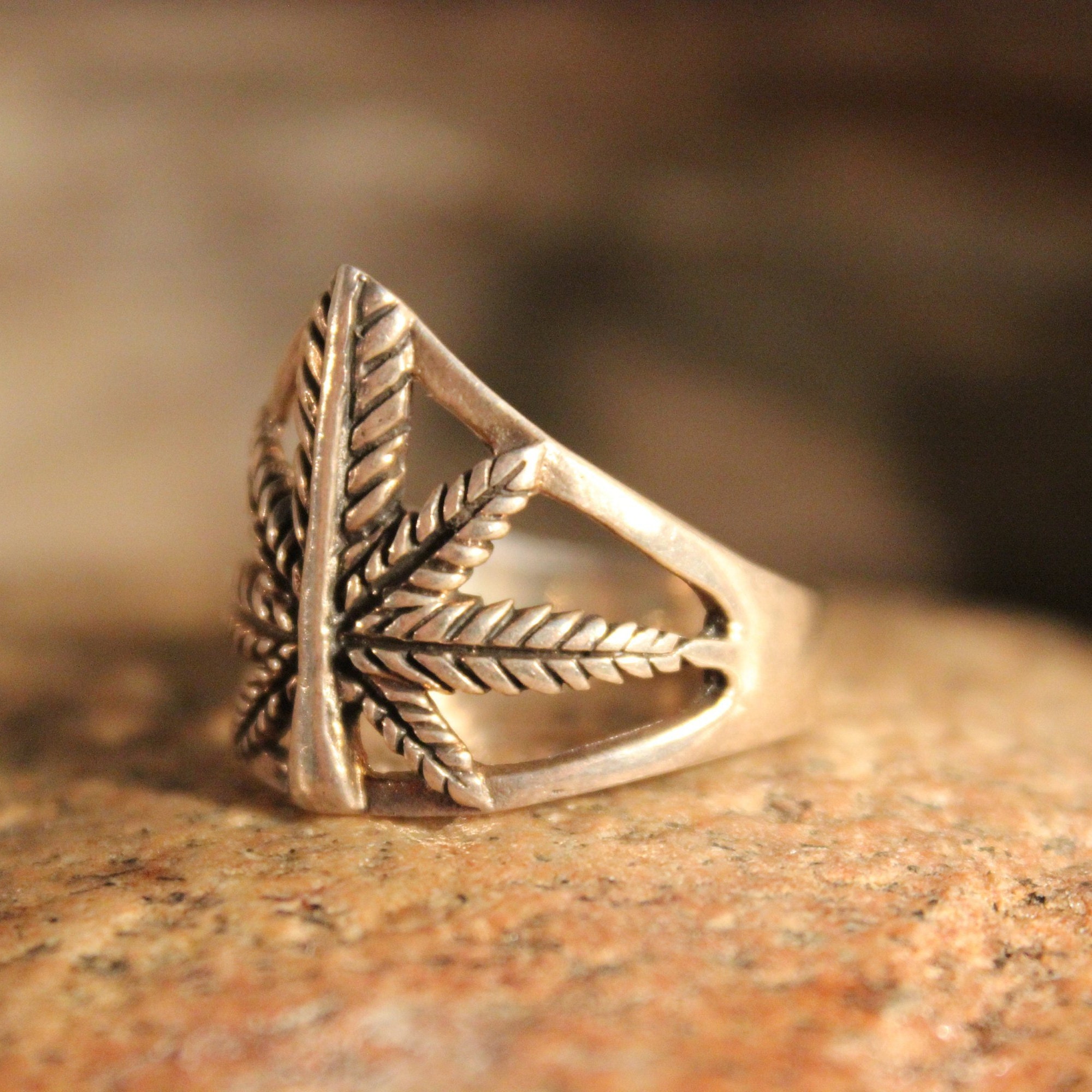 Vintage Large Marijuana leaf Ring Mens Ring Sterling Silver Weed Ring 6 ...