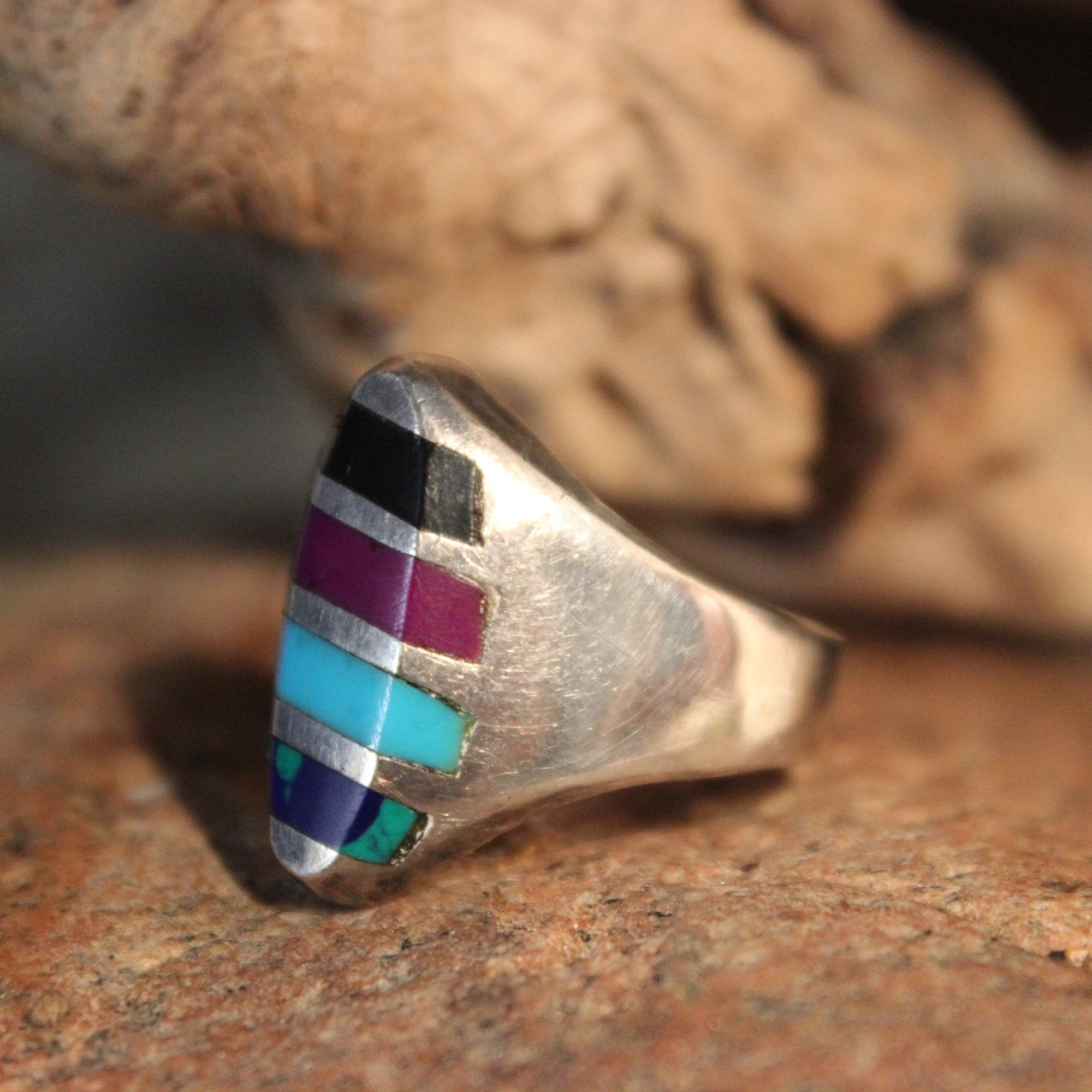 Large Mens Silver Ring Vintage Mexico Ring 10 Grams Size 10 Multi Stone ...