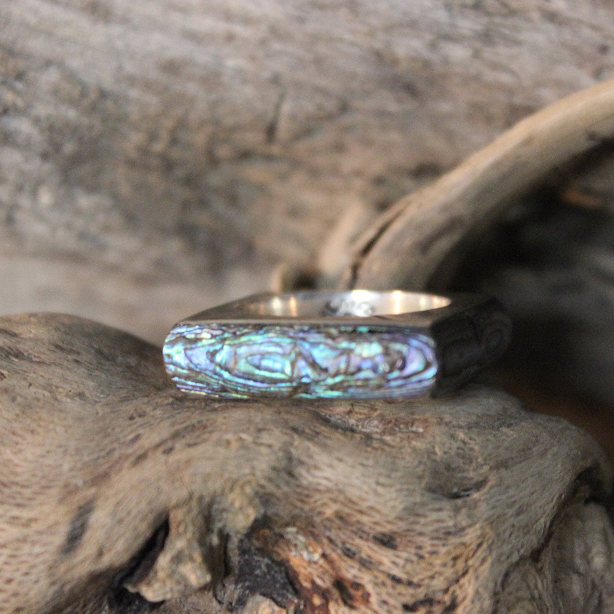 Square Sterling Mexico Eagle 3 Abalone Ring Native Heavy 5.4 Grams Size ...