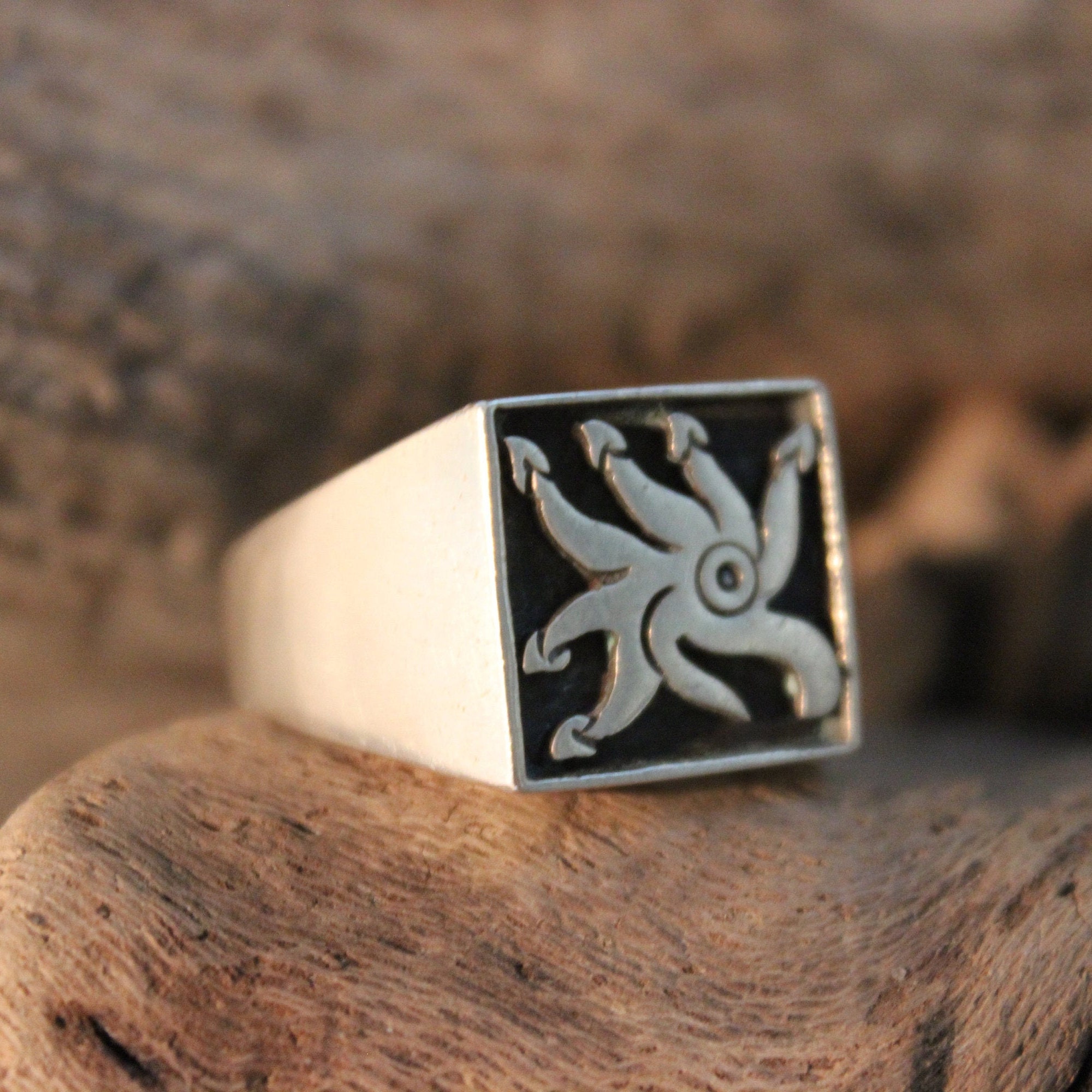 Vintage Mexico Shadowbox Ring Size 11 Mexican Mens Silver Rings ...