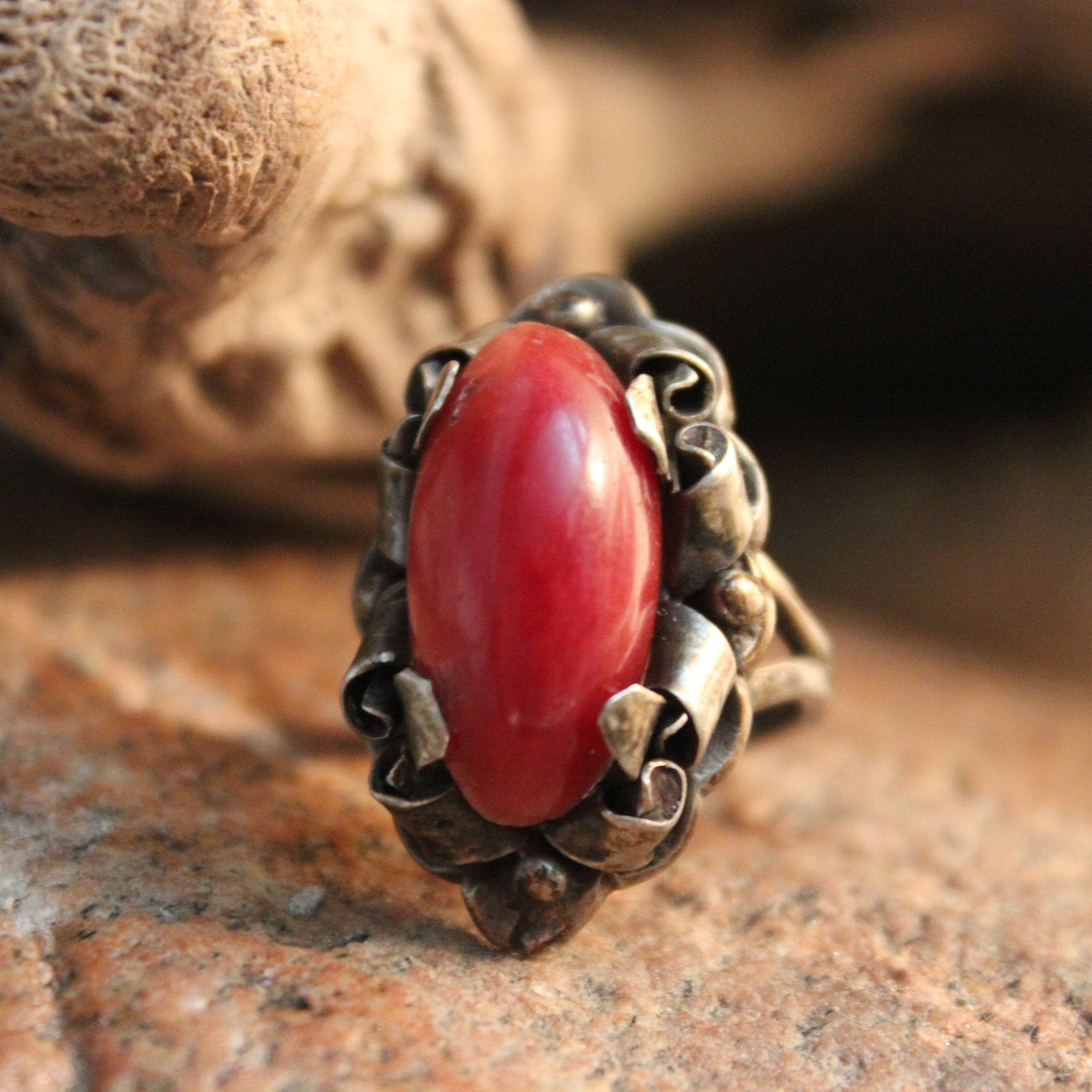 Large Vintage Coral Ring Sterling Silver Ring 7.2 Grams Size 5 Silver ...