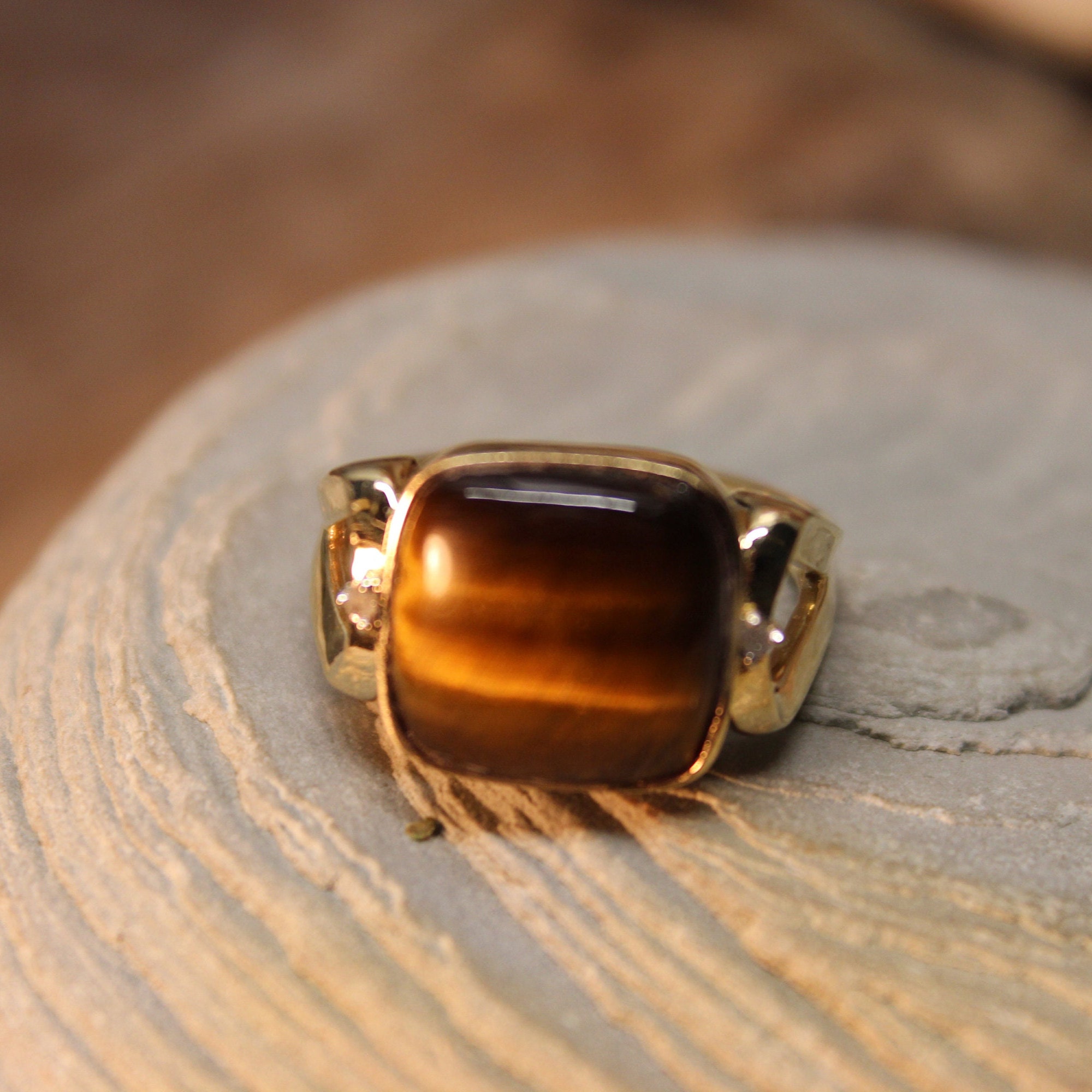 1990's Vintage Mans Tigers Eye & Diamond Ring 4.3 Grams Size 7 Solid ...