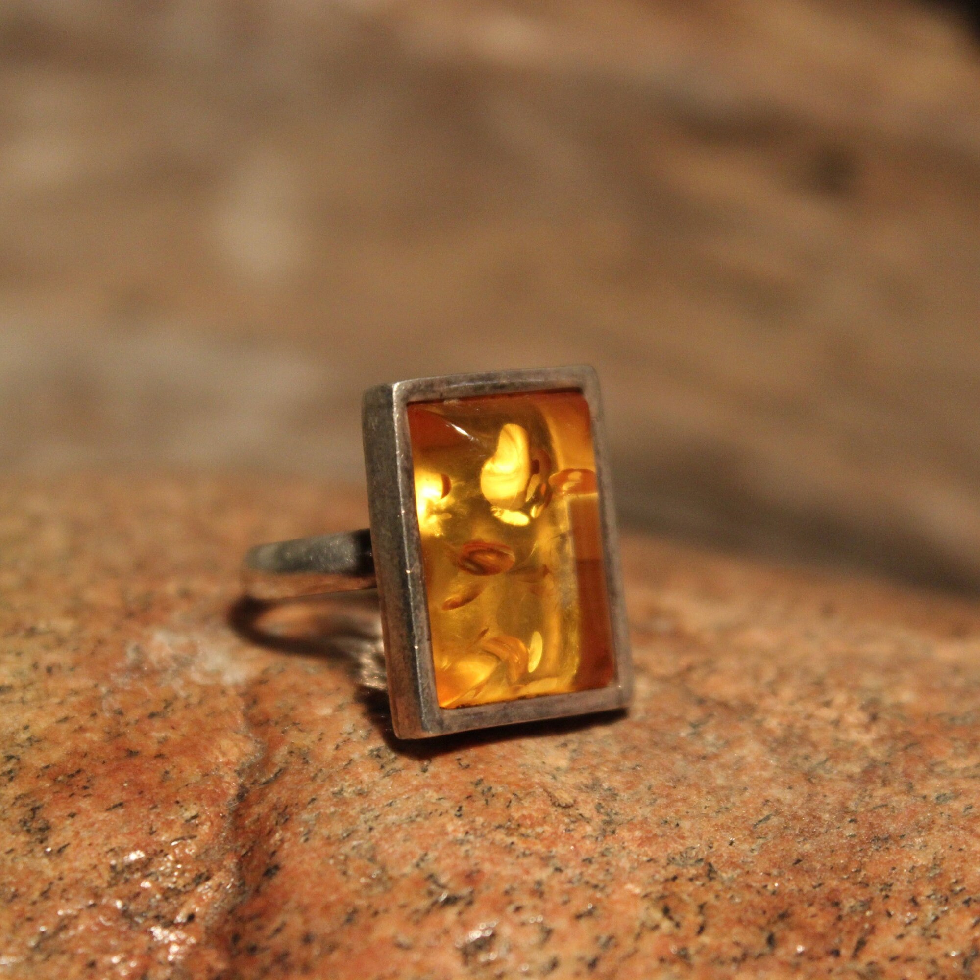 Vintage Large Amber Silver Ring Size 7 Sterling Silver Domed Amber Ring ...