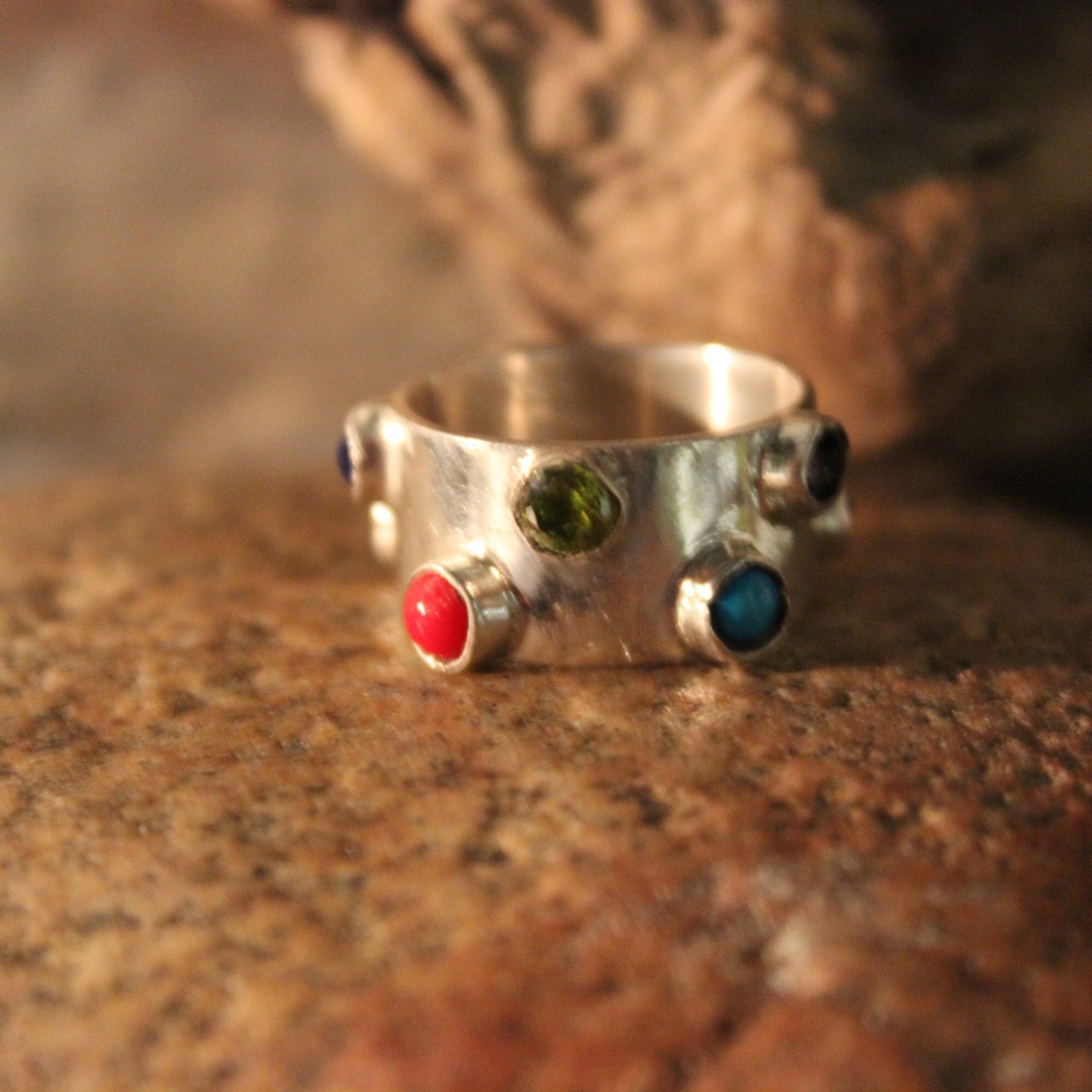 Sterling Mexico Large Multi Inlay Stone Mens Ring Heavy 7.5 Grams Size ...