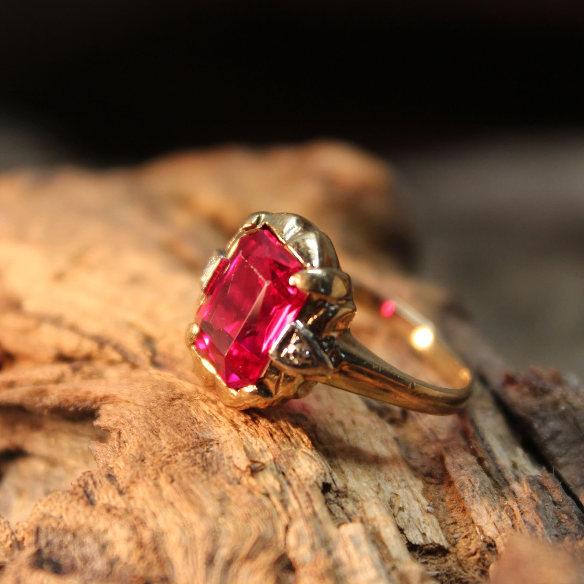 1920's Vintage Solid Gold Ruby Diamond Ring 10K Gold Ruby Deco Ring 3.2 ...