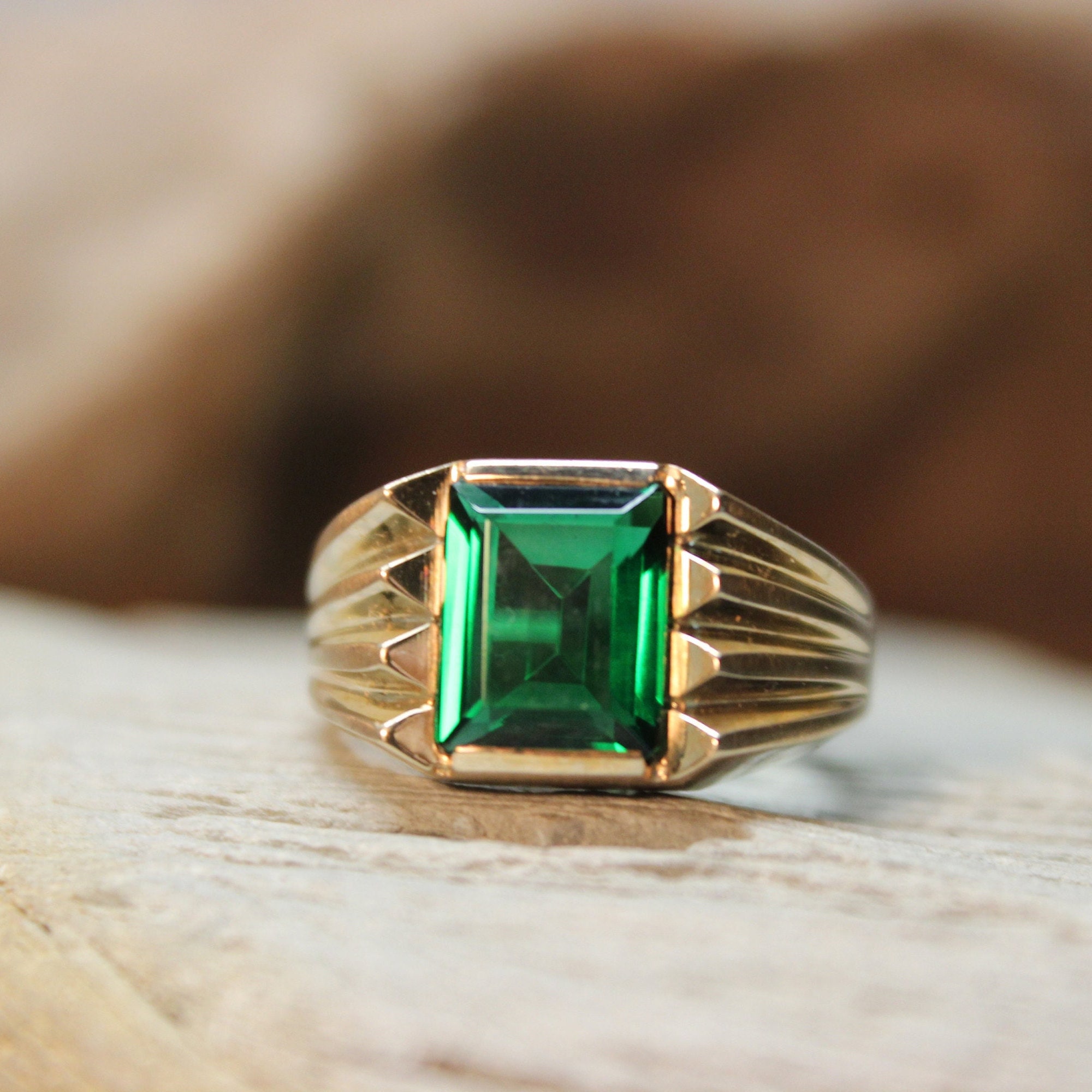 1960's Vintage Mans Emerald Ring 5.6 Grams Size 9 Solid 10K Yellow Gold ...