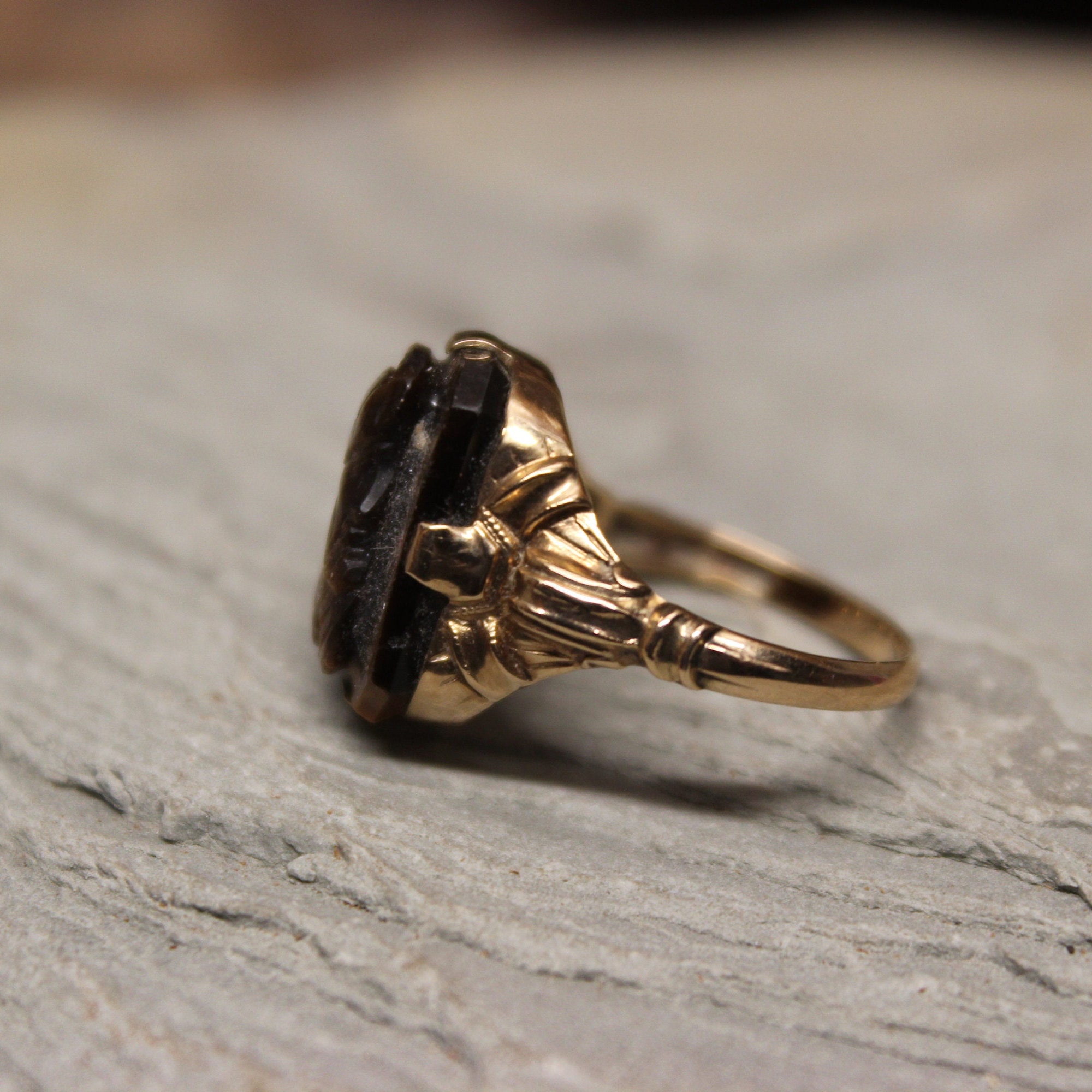 1950's Vintage Tigers Eye 10K Solid Gold Roman Soldier Ring 2.6 Grams ...