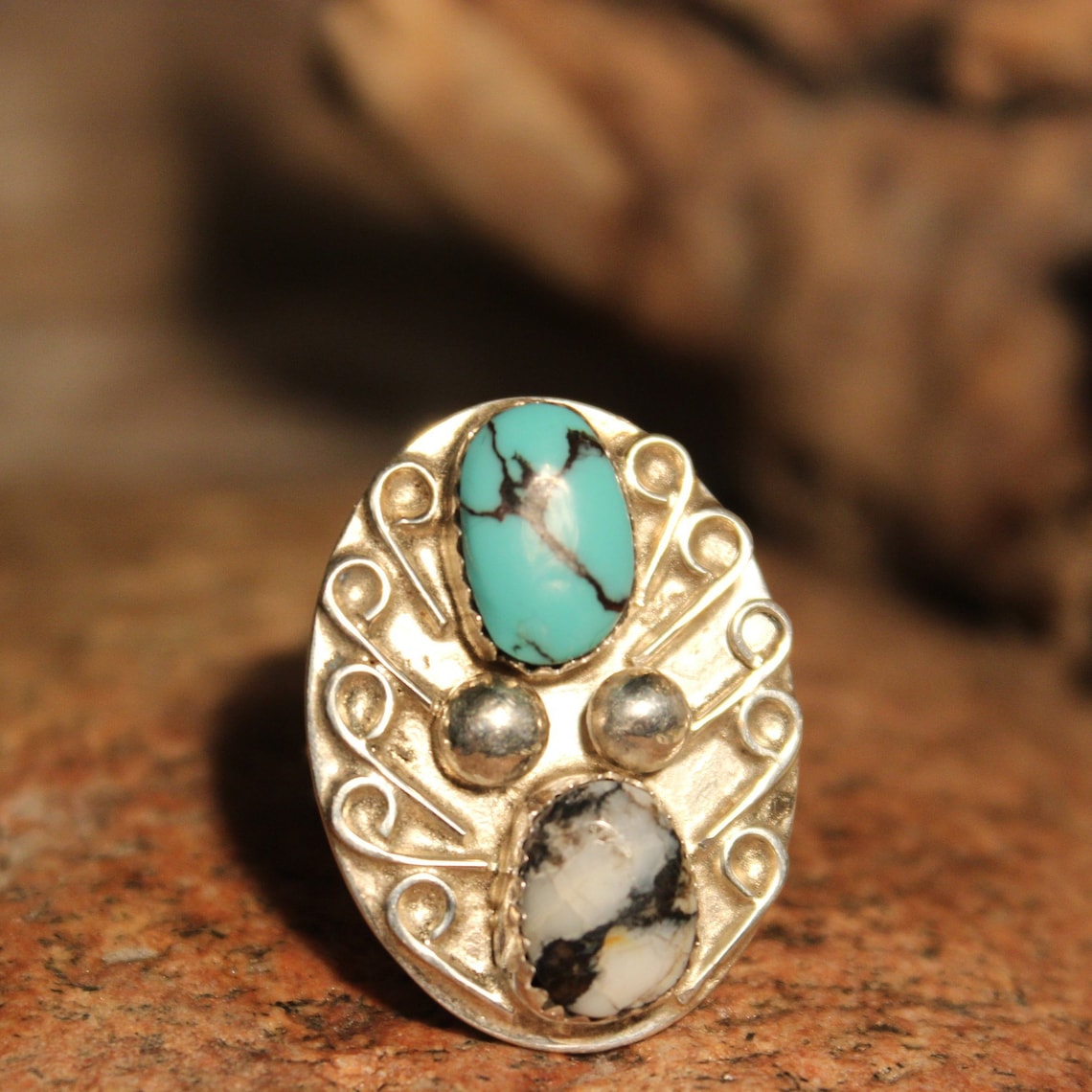 Vintage Silver Ring Large Turquoise Ring Sterling Silver | Etsy