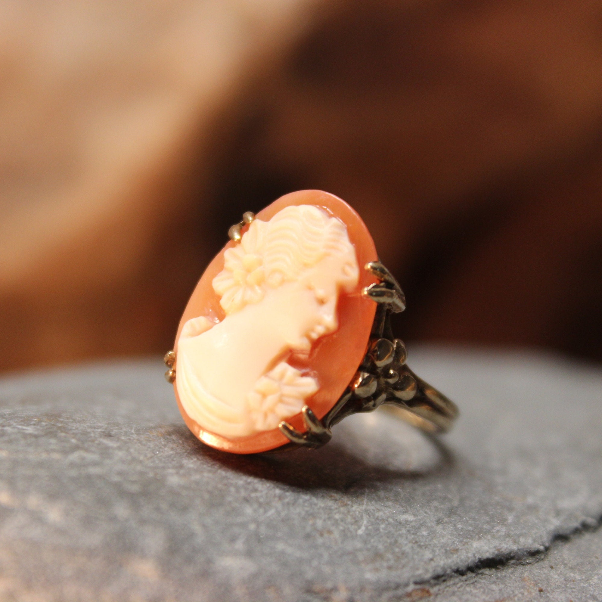 1950's Vintage 10k Solid Gold Cameo Ring 3.8 Grams Size 6 Large Cameo ...