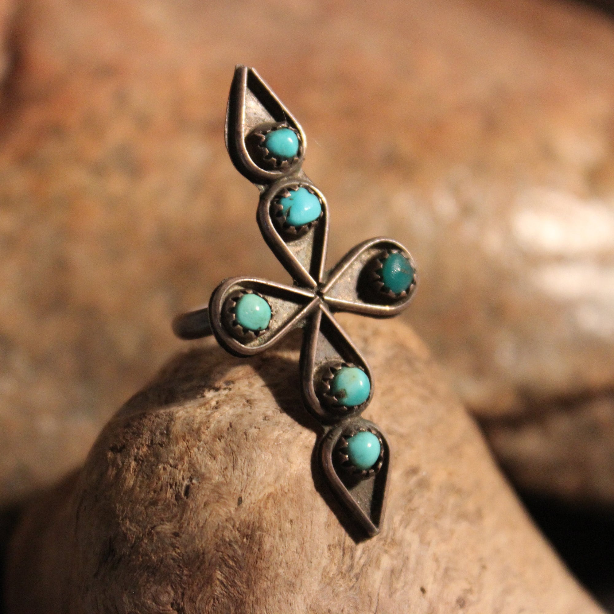 Large Vintage Navajo Silver Cross Turquoise Ring 4 Grams Size 4.5 Large ...